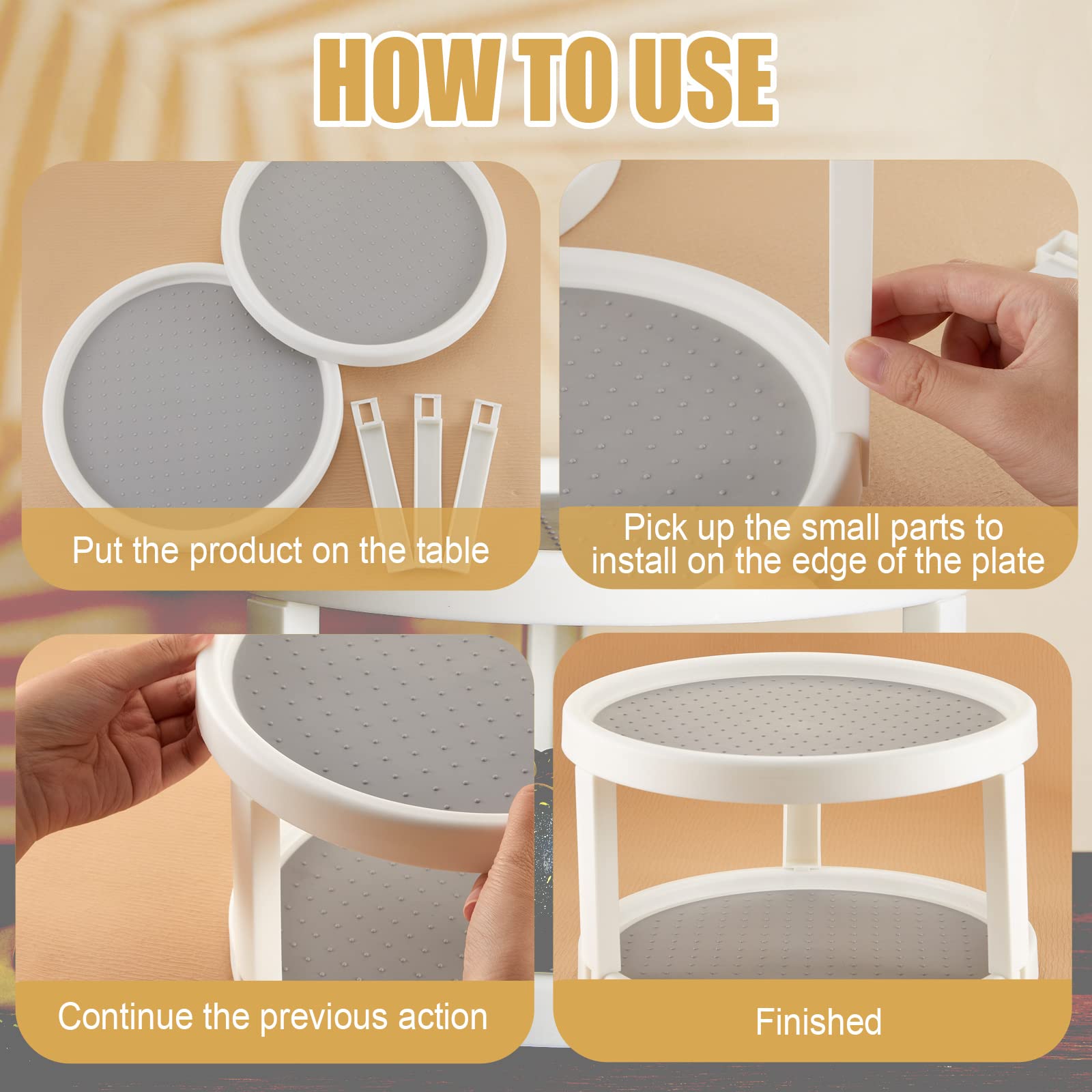 4 Pcs 2 Tier Non Skid Lazy Susan Turntable 10 inch Cabinet Organizer Plastic Lazy Susan Organizer Rotating Spice Rack Pantry Lazy Susan Organization and Storage for Kitchen Spices Condiments Fridge