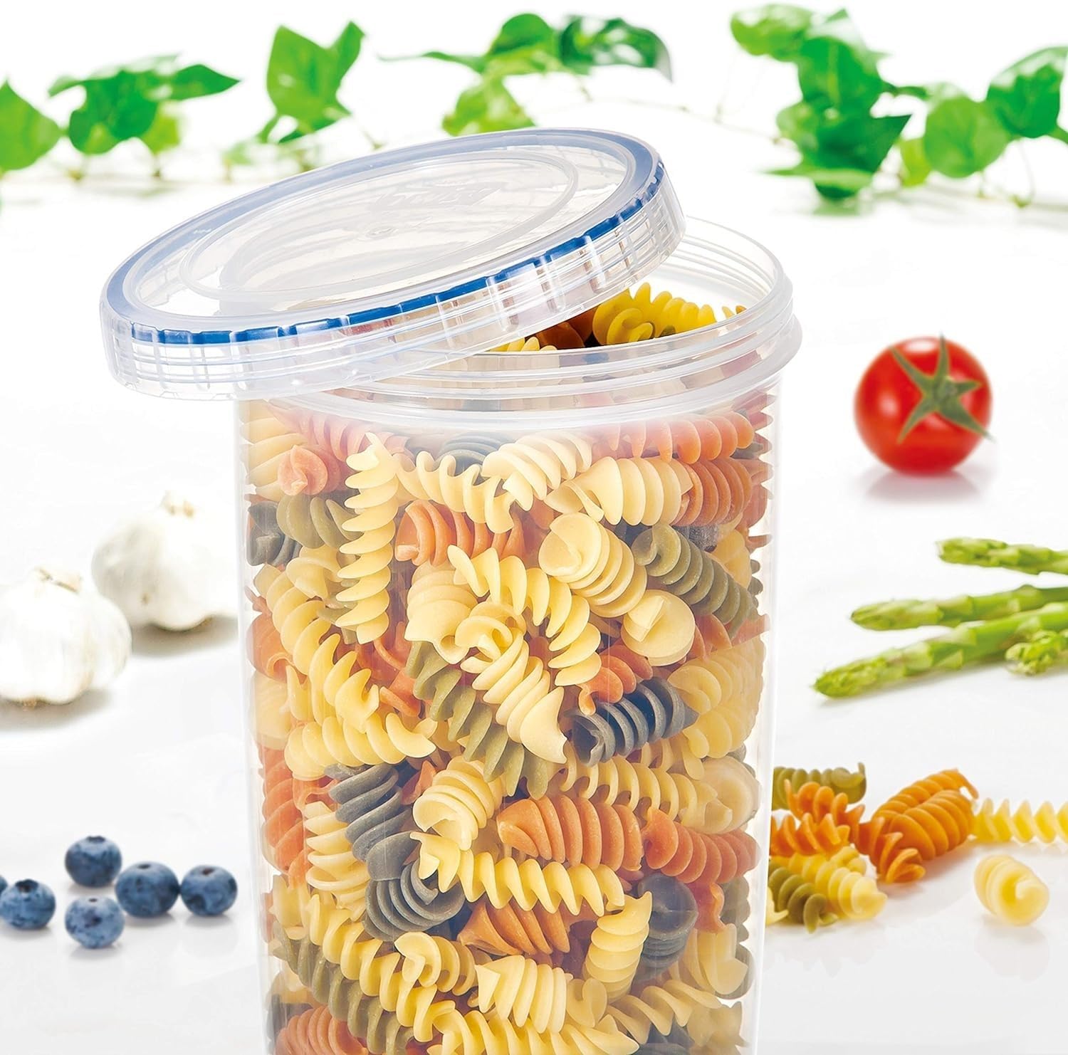 LocknLock Easy Essentials Twist Food Storage lids/Airtight containers, BPA Free, Tall-44 oz-for Pasta, Clear