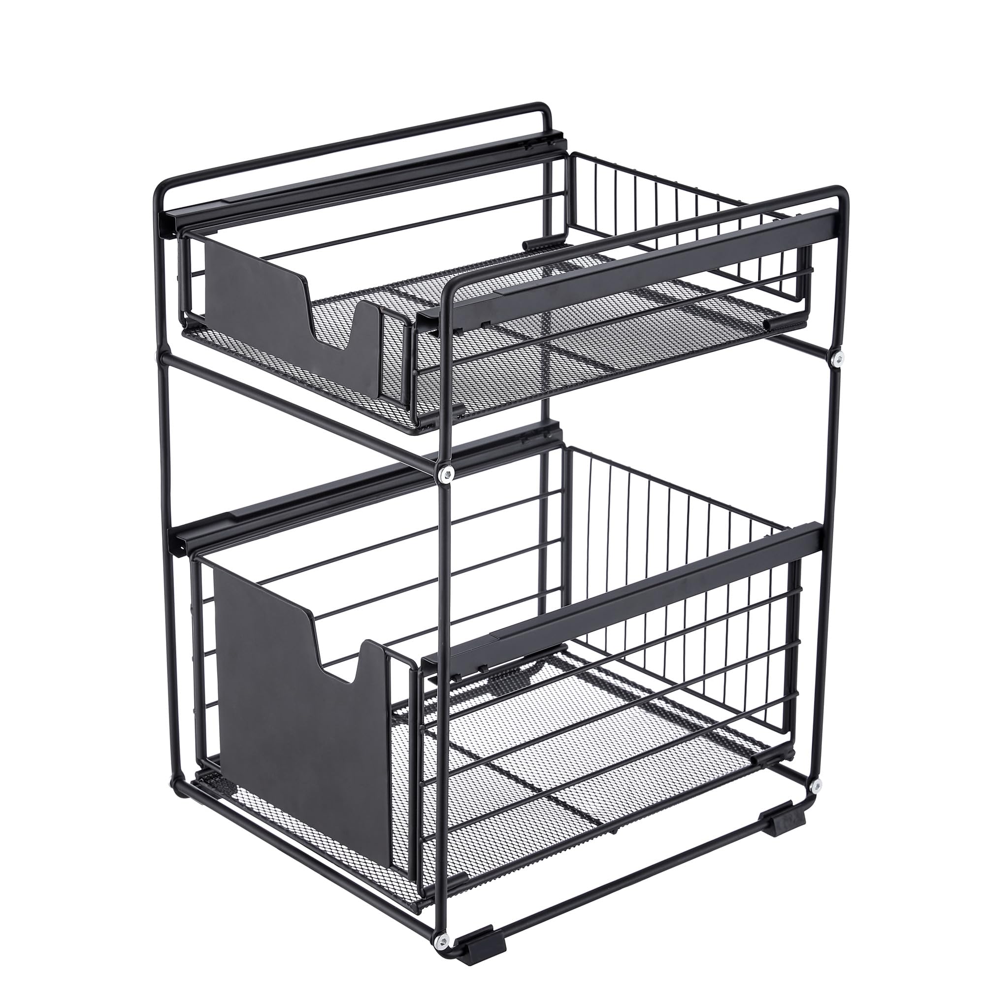 CBYJK Stackable 2-Tie Under Sink Cabinets Organizer With Sliding Storage Drawer, Under Sink, Pull Out Cabinets Organizer Shelf, Sliding Basket Organizer Drawer For Kitchen, Bathroom, Office, Black