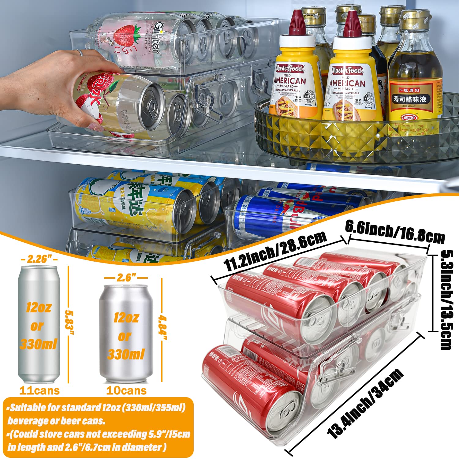 Soda Can Organizer for Refrigerator,Automatic Rolling Beverage Drink Can Storage Organizer,Plastic Dispenser Bin,Stackable Can Drink Holder for Fridge, Freezers, Cabinets,Camping