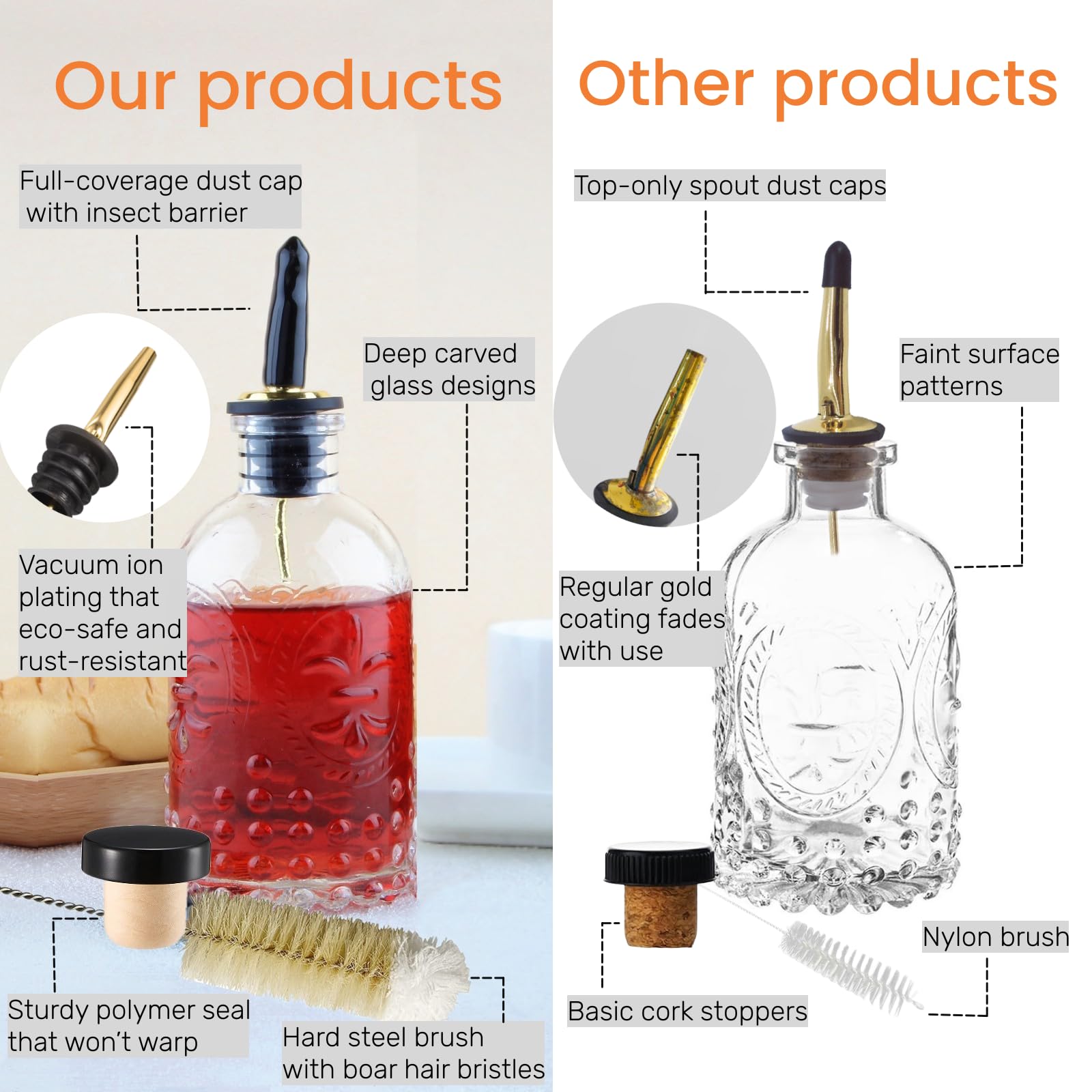 Shining Craft Coffee Syrup Dispenser Set 4 Packs 7 OZ Vinegar Dispenser Set with Metal Pour Spout Ideal for Coffee Syrups, Condiments, Oil Dispenser for Kitchen, Coffee bar, SC055 (4)