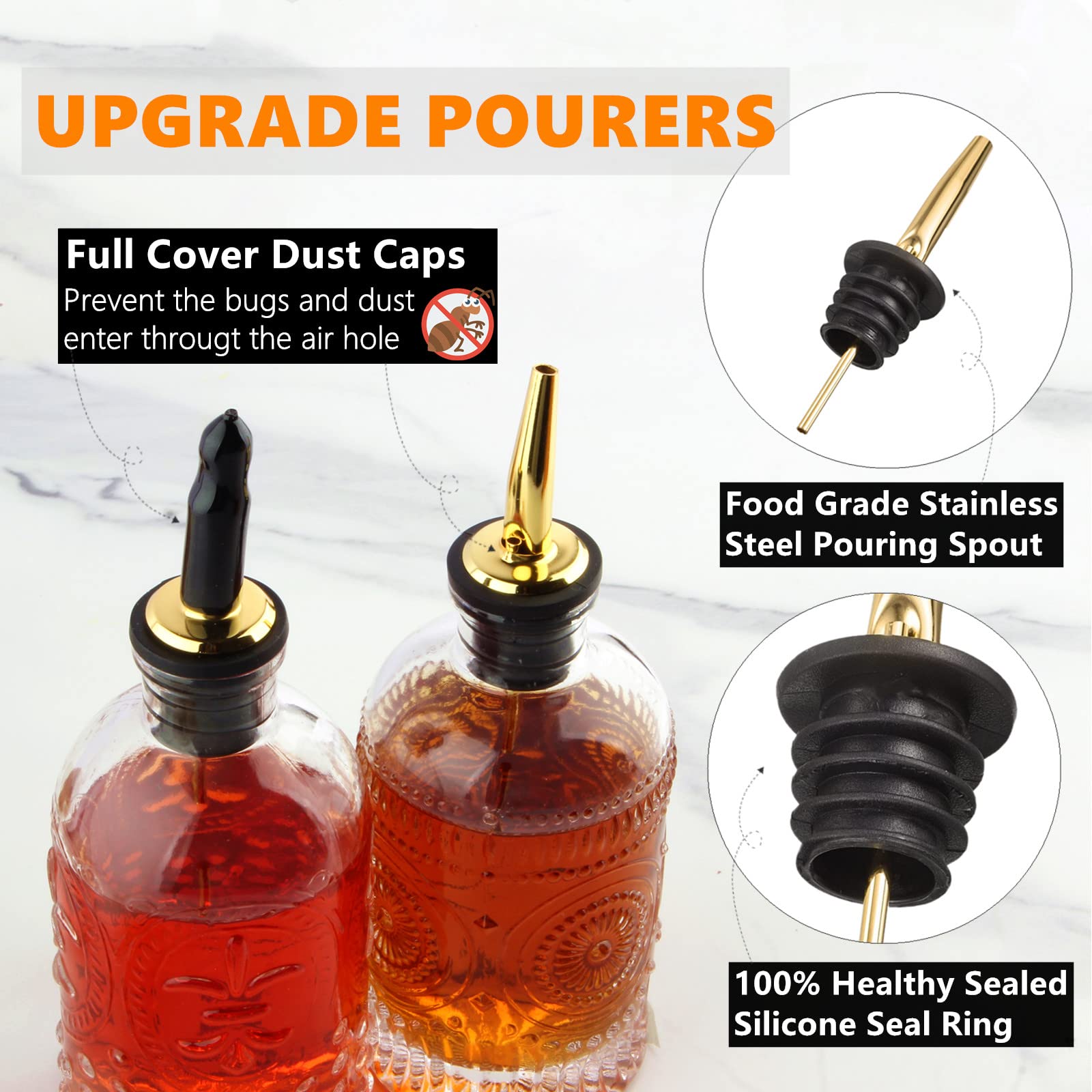 Shining Craft Coffee Syrup Dispenser Set 4 Packs 7 OZ Vinegar Dispenser Set with Metal Pour Spout Ideal for Coffee Syrups, Condiments, Oil Dispenser for Kitchen, Coffee bar, SC055 (4)