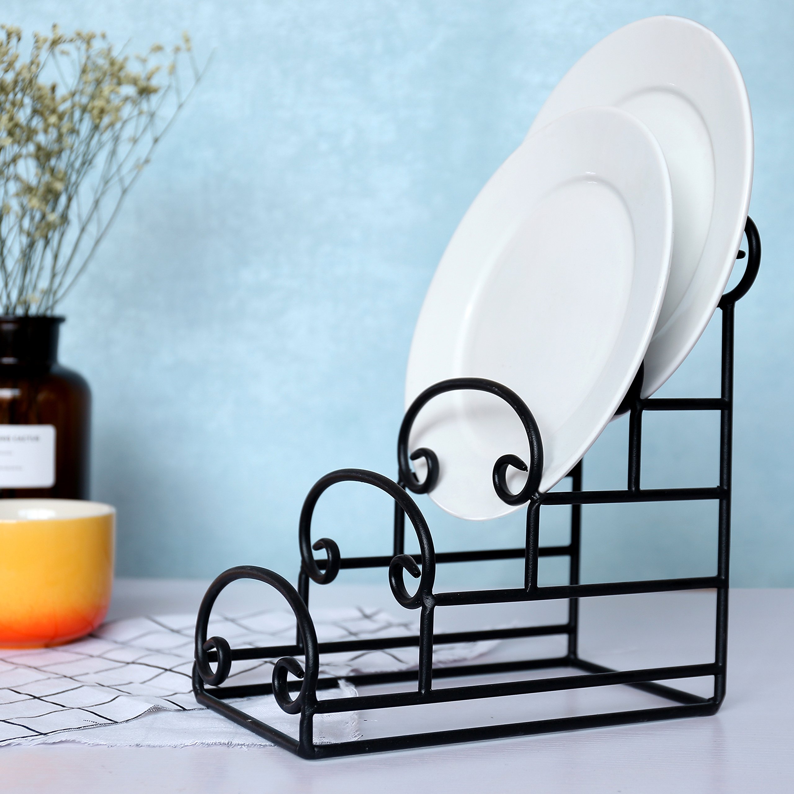 MyGift 4-Tier Vintage-Style Metal Scrollwork Plate Display Stand