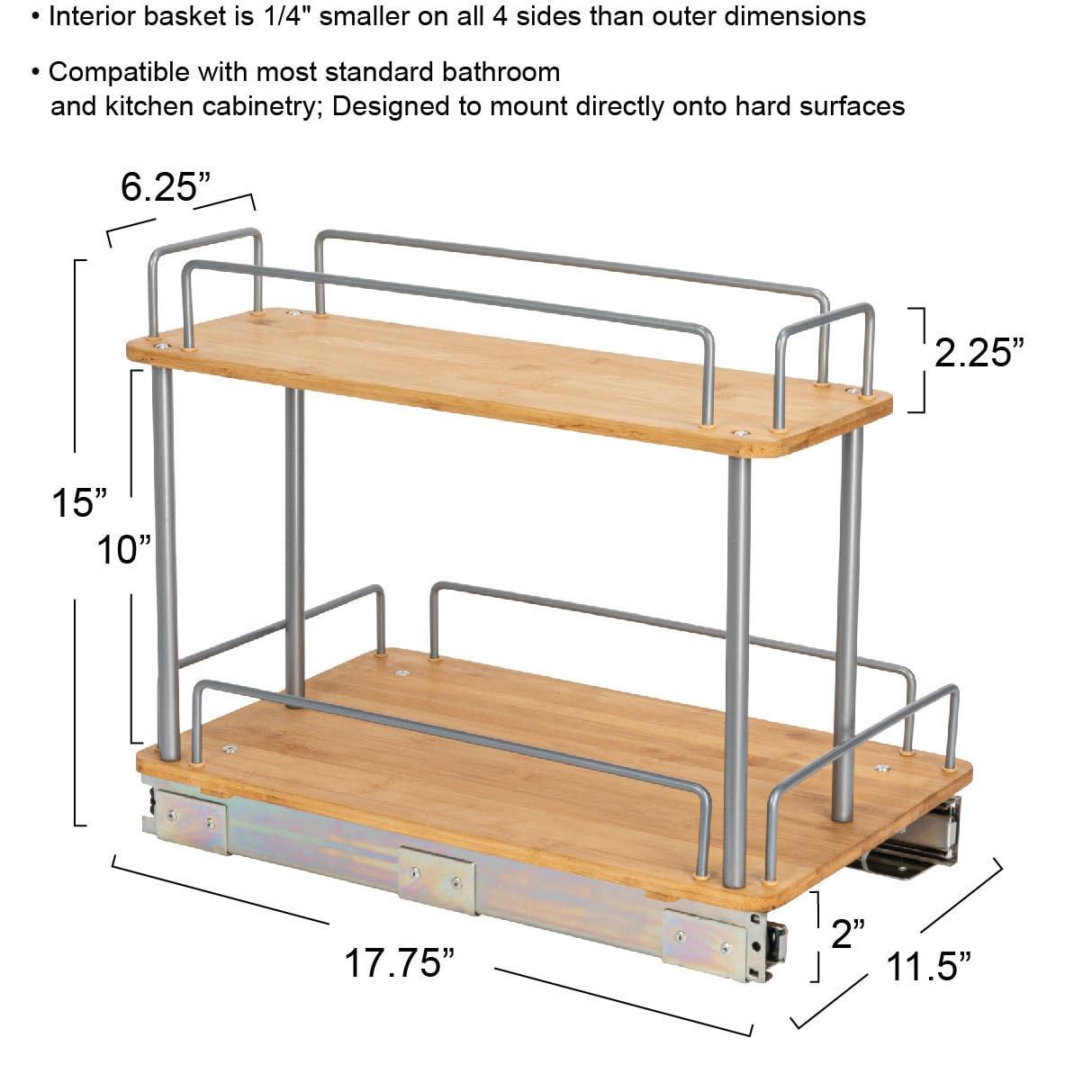 Household Essentials 1265B-1 Glidez Under Sink Sliding Organizer | Pull Out Cabinet Shelf | Wood | 11.5 Inches Wide