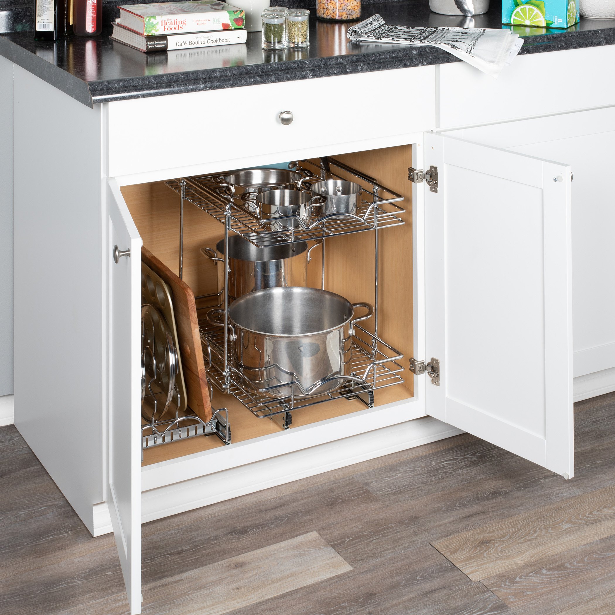 Hold N’ Storage 2 Tier Pull Out Cabinet Organizer Shelves – Heavy Duty Metal with 5 Year Limited Warranty -15"W x 21"D x 17-3/4"H