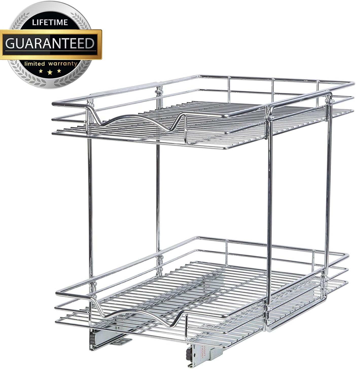 Hold N’ Storage 2 Tier Pull Out Cabinet Organizer Shelves – Heavy Duty Metal with 5 Year Limited Warranty -15"W x 21"D x 17-3/4"H