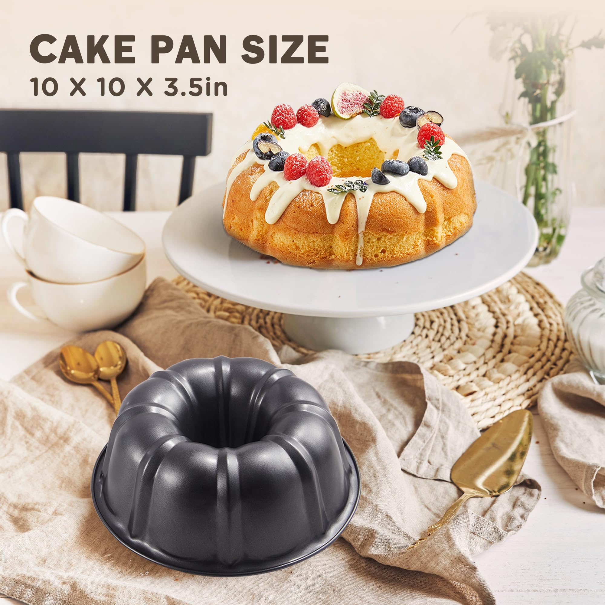 KITESSENSU 9 inch Non-Stick Cake Pans, 12 Cups Premium Fluted Cake Pans for baking, Heavy Duty Carbon Steel Tube Pan Baking Mold-Grey