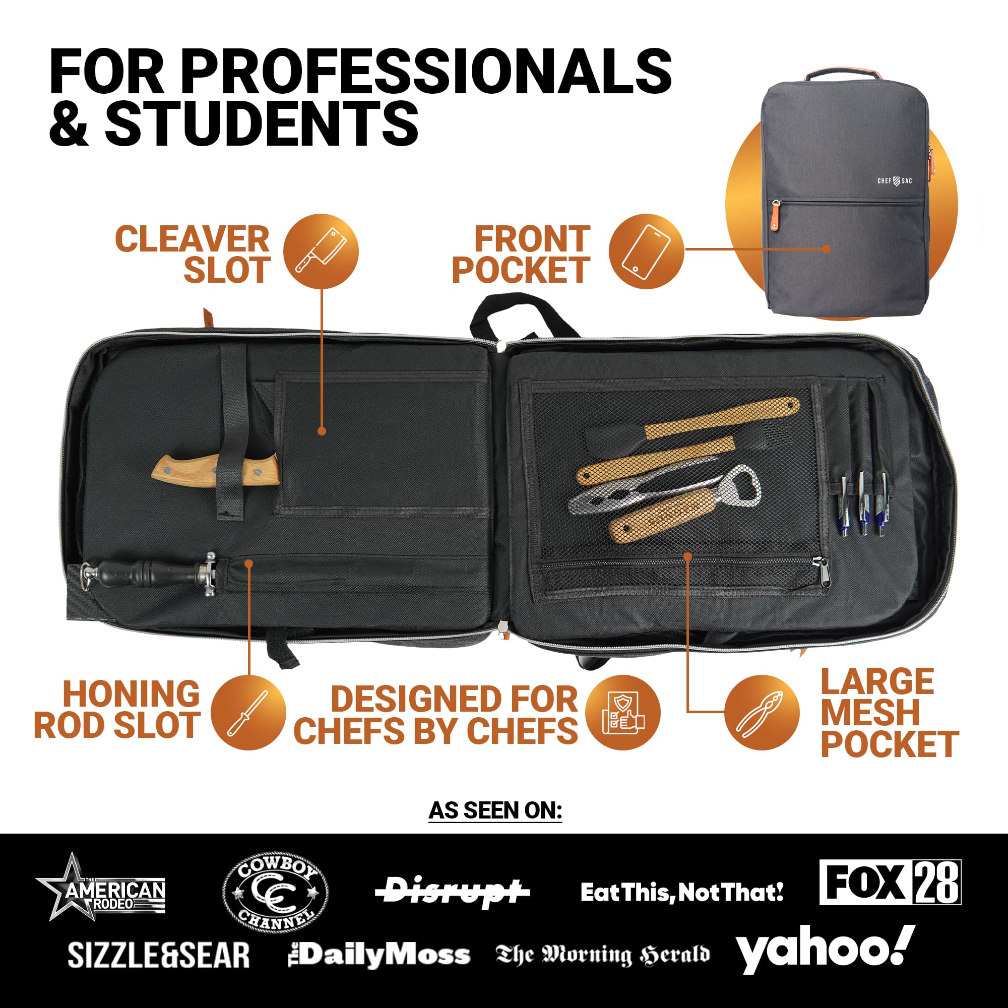 Chef Knife Bag | Premium Knife Case | Waterproof Material | Chefs Case with 30+ Pockets for Knives & Utensils | Culinary Gifts For Chefs & Students | Sturdy Travel Knife Bag (Black)
