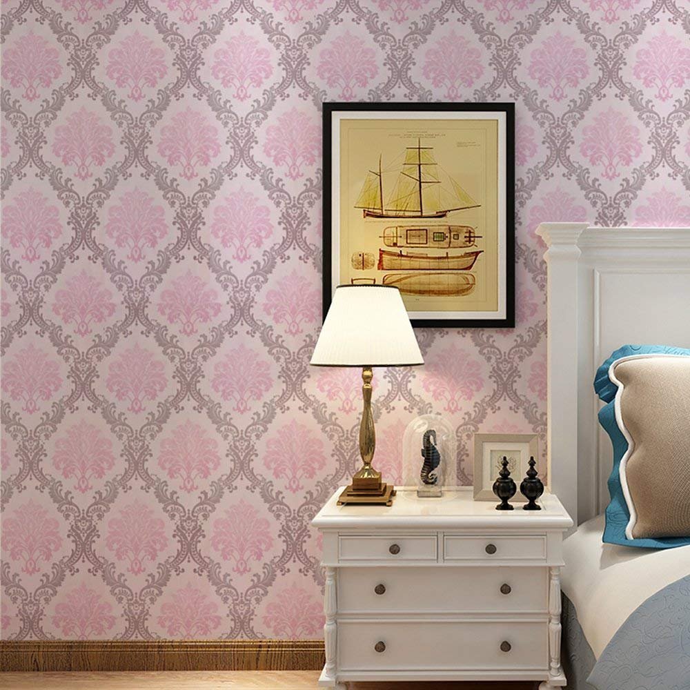HOYOYO Self-Adhesive Shelf Liners Paper, Removable Self Adhesive Shelf Liner Dresser Drawer Wall Stickers Home Decoration, Pink Damask 17.8 x 118 Inches