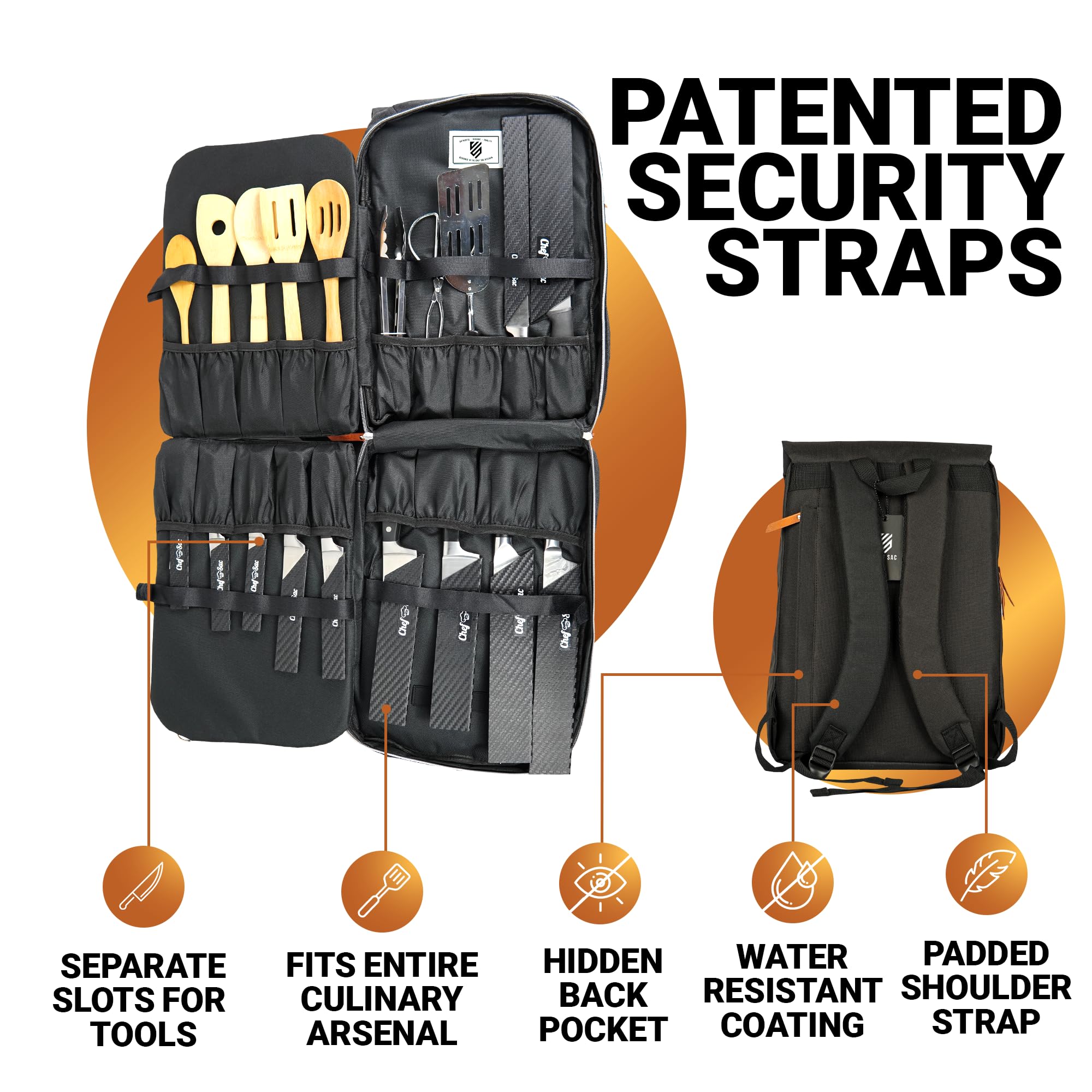 Chef Knife Bag | Premium Knife Case | Waterproof Material | Chefs Case with 30+ Pockets for Knives & Utensils | Culinary Gifts For Chefs & Students | Sturdy Travel Knife Bag (Black)