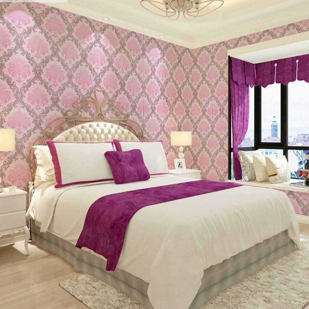 HOYOYO Self-Adhesive Shelf Liners Paper, Removable Self Adhesive Shelf Liner Dresser Drawer Wall Stickers Home Decoration, Pink Damask 17.8 x 118 Inches