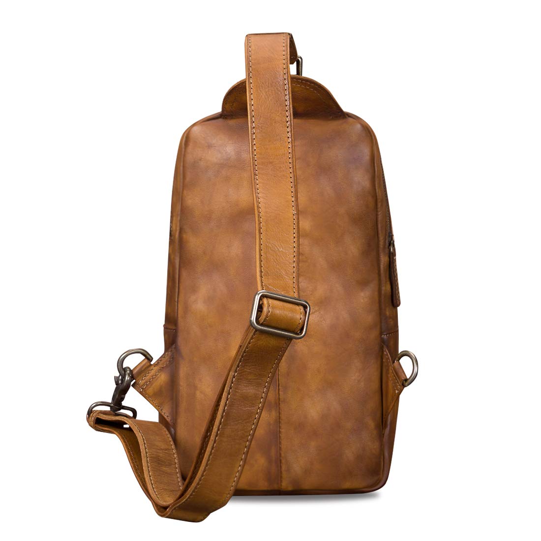 Genuine Leather Sling Bag for Men Vintage Handmade Crossbody Daypack Retro Hiking Backpack Chest Bag Casual Shoulder Bag Sling Purse (Brown)