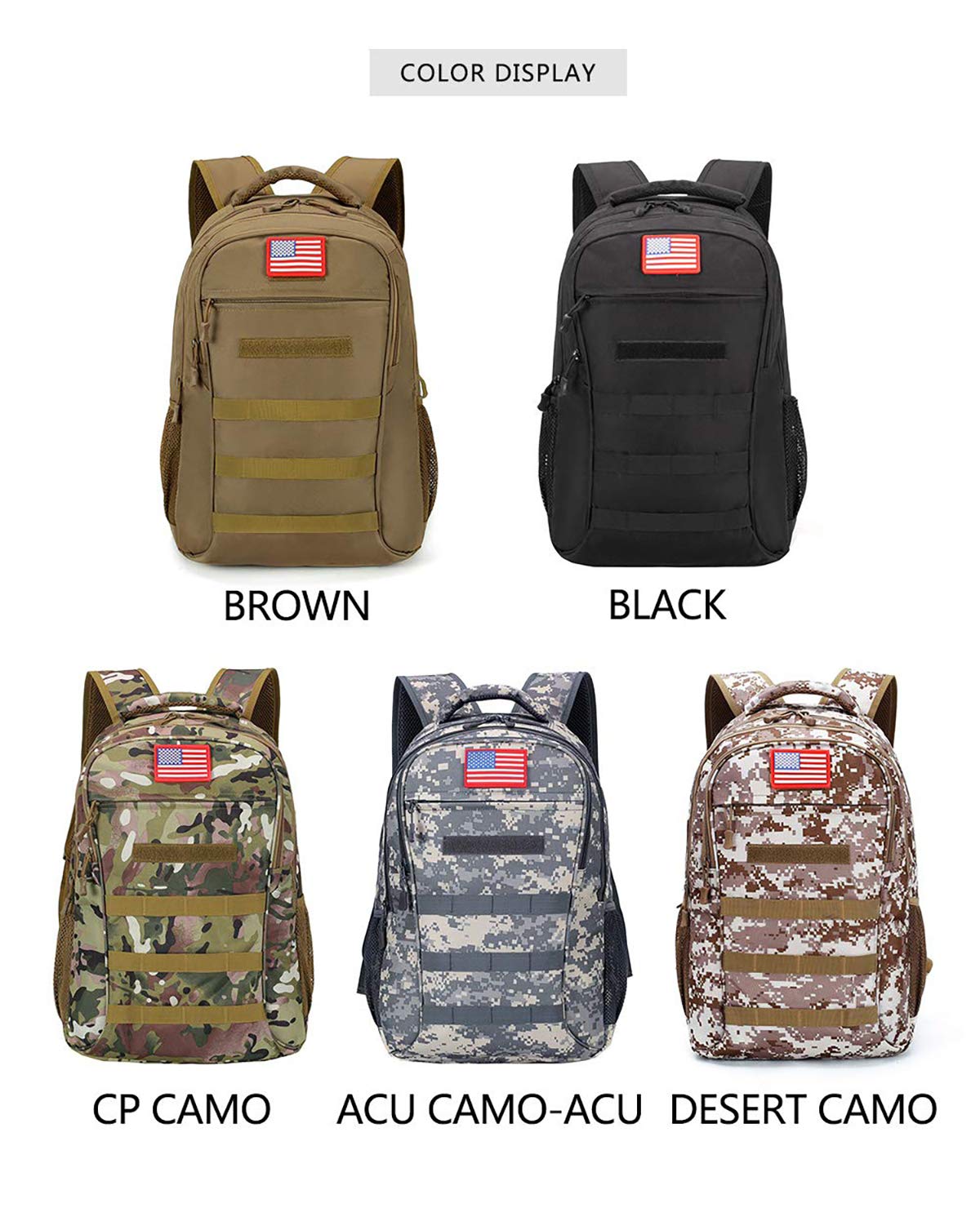 Camo Backpack, 40L Boys Backpack for School, Camouflage MOLLE Bookbag with USB Charging Port