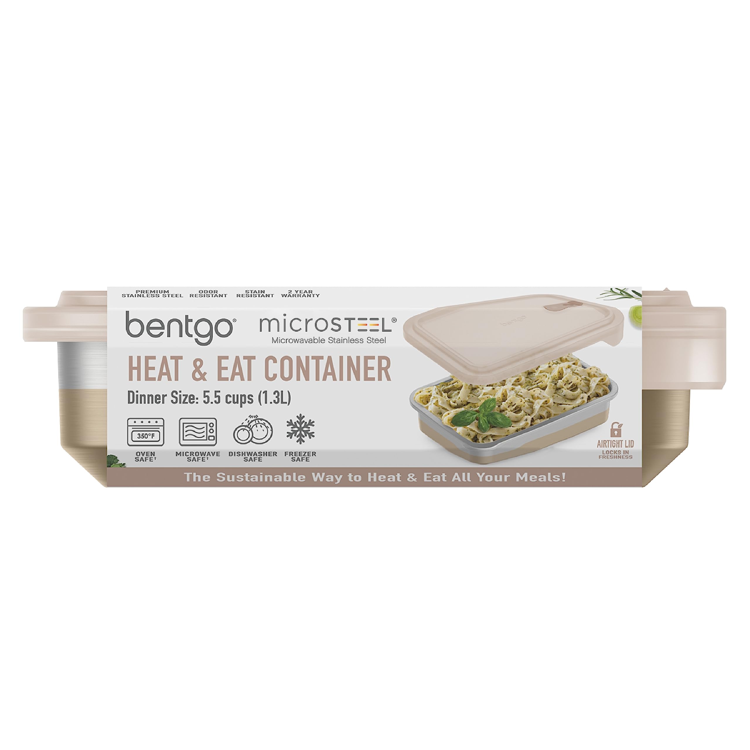 Bentgo® MicroSteel™ Heat & Eat Container - Microwave-Safe, Sustainable & Reusable Stainless Steel Food Storage Container with Airtight Lid for Eco-Friendly Meal Prepping (Dinner Size - 5.5 Cups)