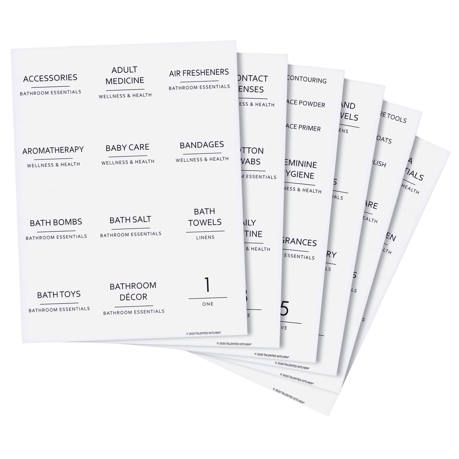 Talented Kitchen 174 Gold Minimalist Bathroom Labels Set with Makeup Labels, Gold Print on White Matte Backing, Water Resistant. 174 Bathroom, Beauty & Makeup Vinyl Stickers. Organization Storage