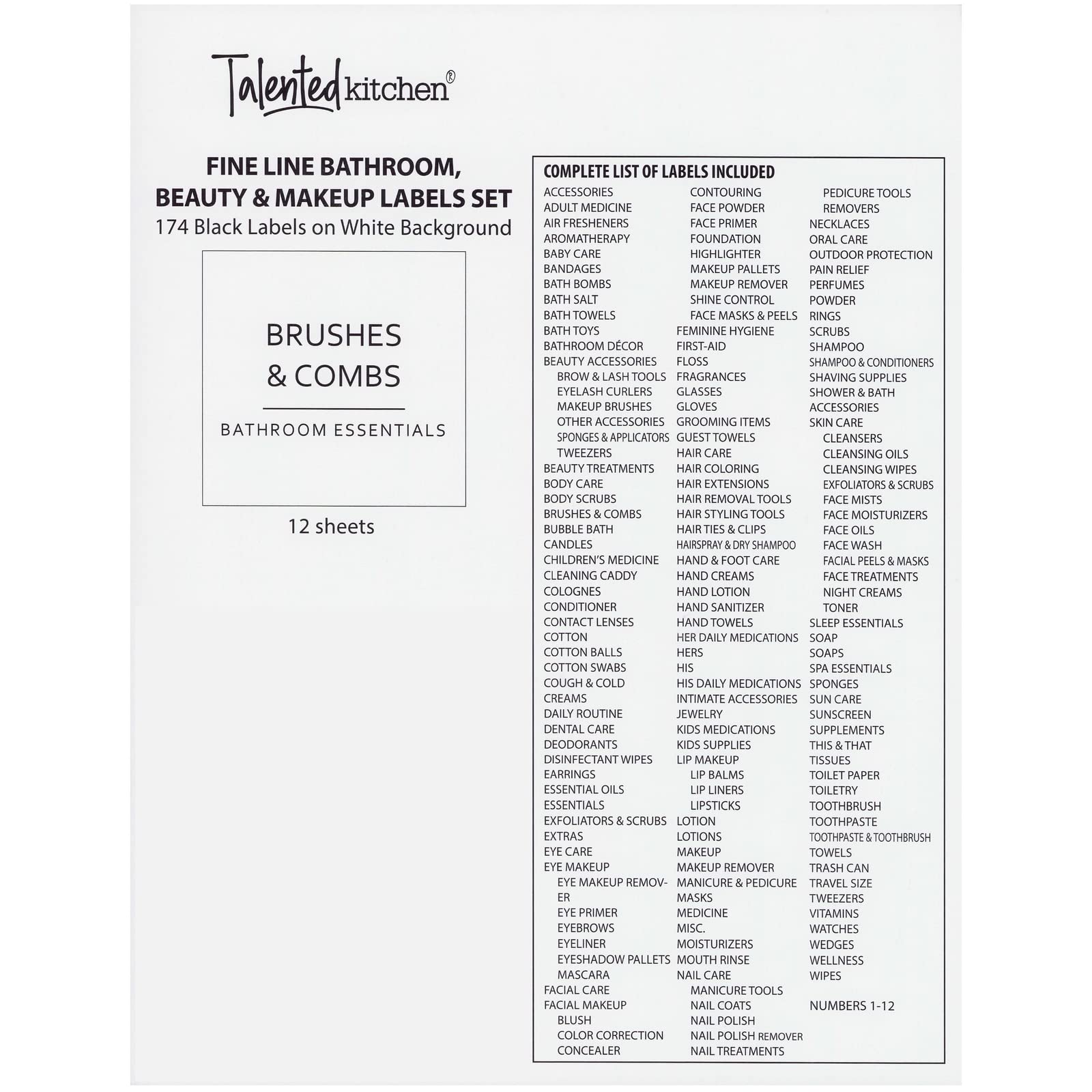 Talented Kitchen 174 Gold Minimalist Bathroom Labels Set with Makeup Labels, Gold Print on White Matte Backing, Water Resistant. 174 Bathroom, Beauty & Makeup Vinyl Stickers. Organization Storage