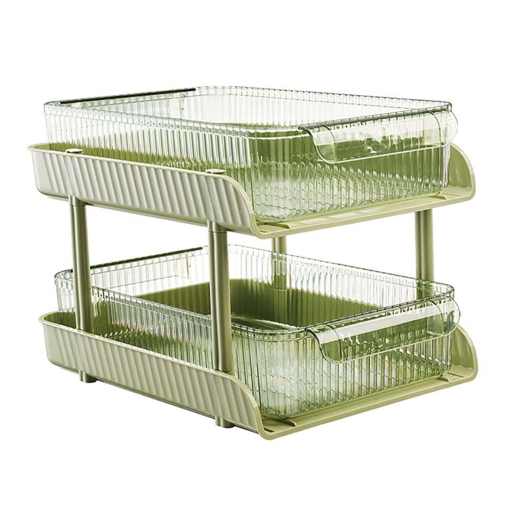 Under Sink Organizers And Storage, 2 Tiers Plastic Storage Basket Drawers With Handle, Multi-Purpose Pull Out Cabinet Organizer Shelf, Counter Organizing Tray For Kitchen, Bathroom, Office