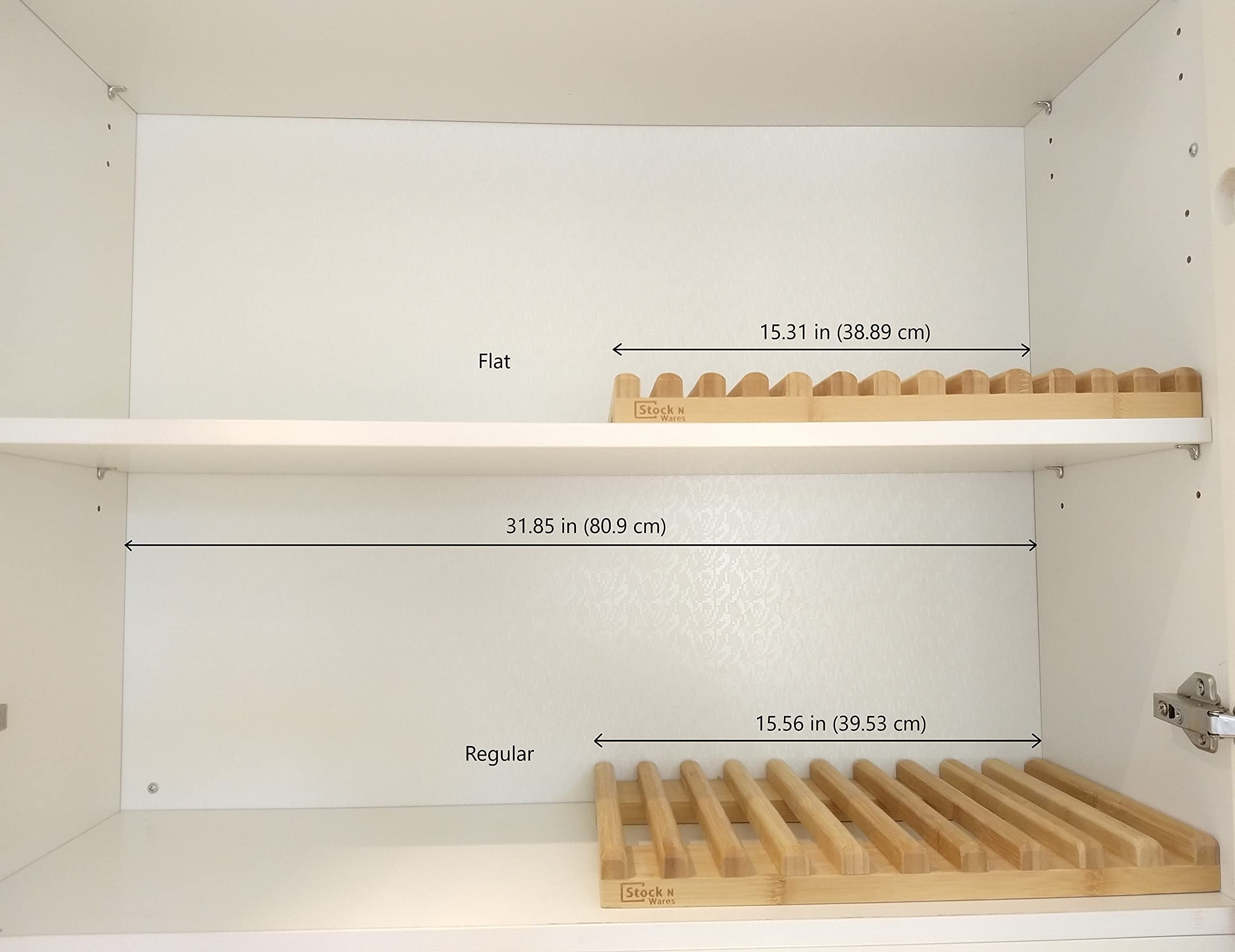 Stock N Wares Bamboo Dish Rack, Regular(0.8" Holder Width 10 Slots), Stylish Low Profile Plate Stand, Dish Drying Rack, Cabinet Plate Stand, 15.56" Lx10 Wx1.38 H (39.53cmx25.40cmx3.49cm)