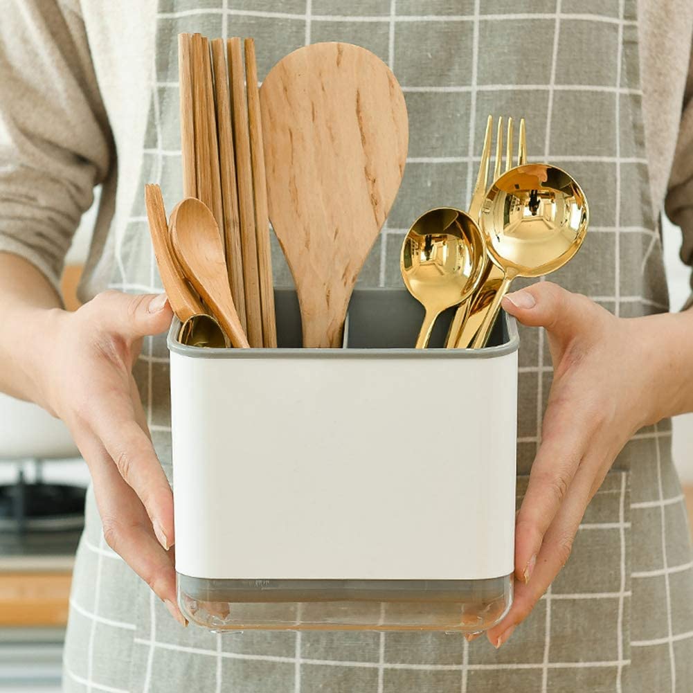 Shuoxpy Flatware Storage Organizer, Plastic Utensil Holder With 3 Compartment And Cutlery Tray Drainer, Tableware Caddy for Kitchen Table, Cabinet, Pantry - Holds Forks, Knives, Spoons