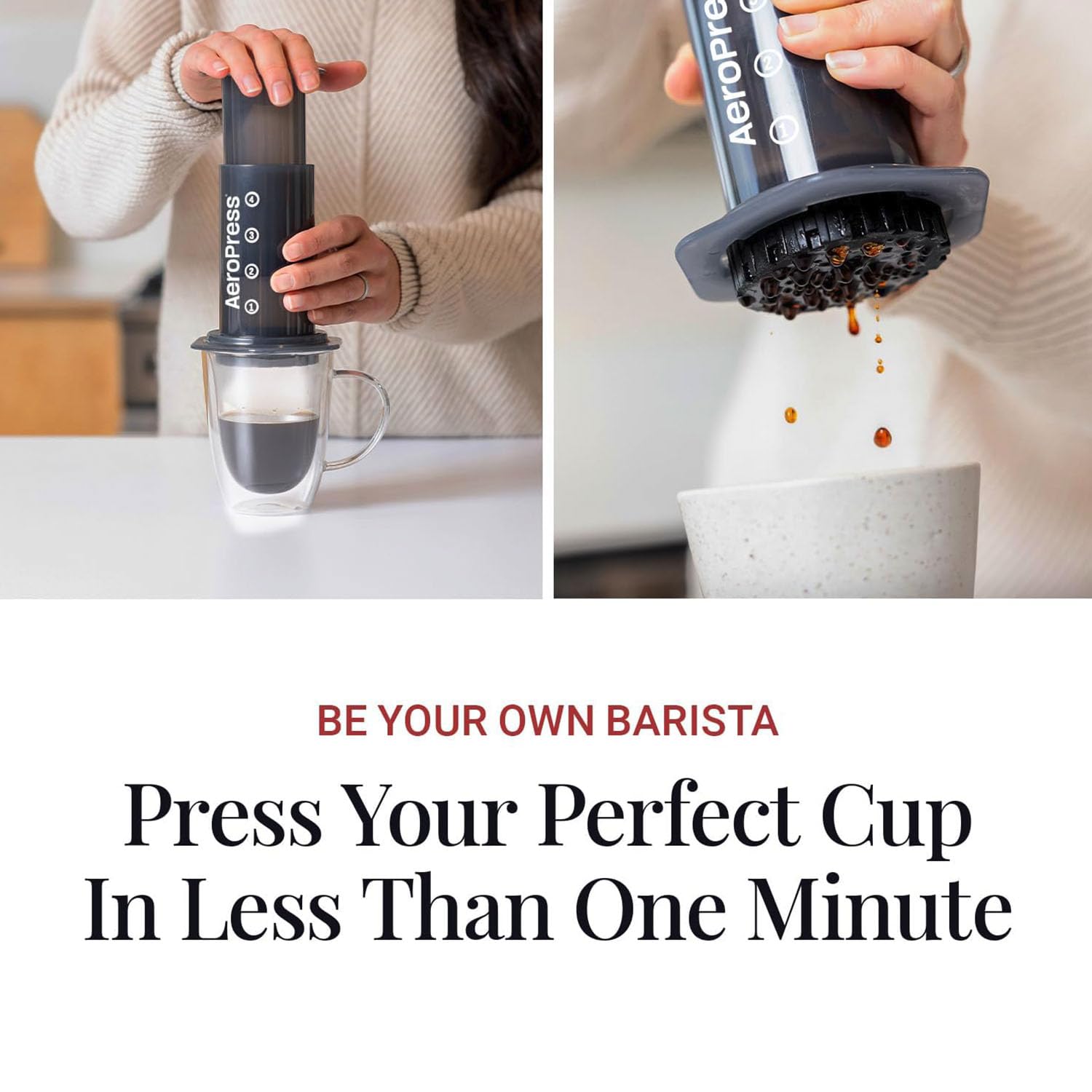 Aeropress Original Coffee and Espresso Maker, Barista Level Portable Coffee Maker with Chamber, Plunger, and Filters, Quick Coffee and Espresso Maker, Made in USA