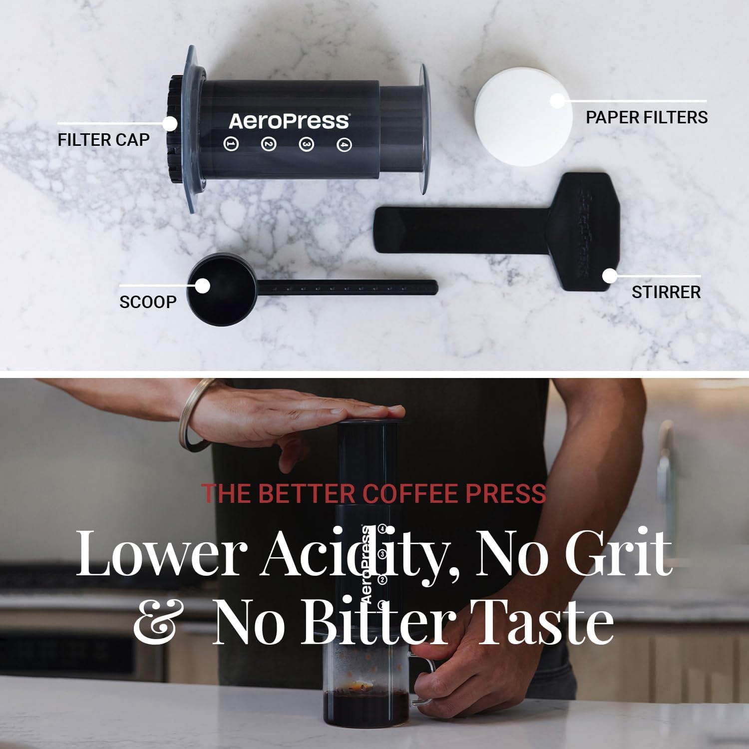 Aeropress Original Coffee and Espresso Maker, Barista Level Portable Coffee Maker with Chamber, Plunger, and Filters, Quick Coffee and Espresso Maker, Made in USA