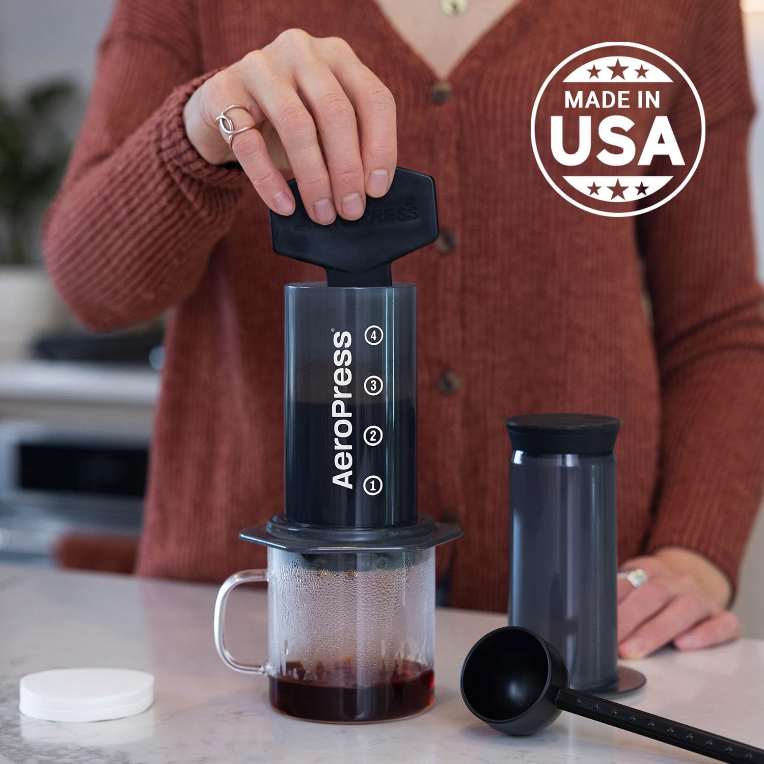 Aeropress Original Coffee and Espresso Maker, Barista Level Portable Coffee Maker with Chamber, Plunger, and Filters, Quick Coffee and Espresso Maker, Made in USA