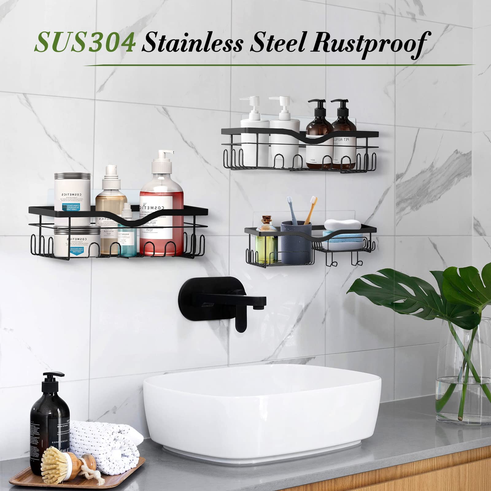 LiviNGPAi Shower Caddy Bathroom Organizer, Wall Mount Shower Organizer, Rustproof Stainless Steel Shower Shelves, Bathroom Shelves for Bathroom, Toilet, Kitchen and Dorm (3 Pack)