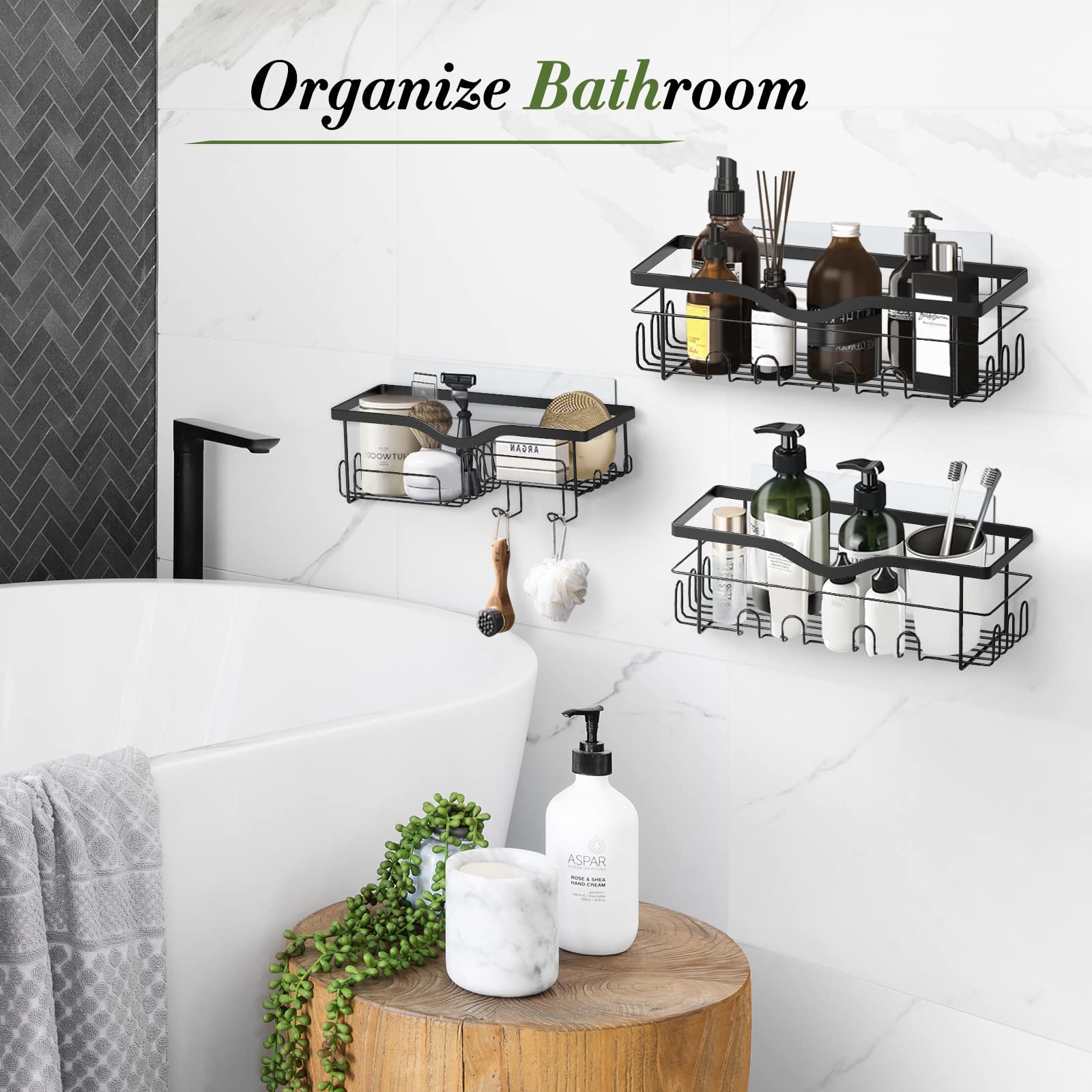 LiviNGPAi Shower Caddy Bathroom Organizer, Wall Mount Shower Organizer, Rustproof Stainless Steel Shower Shelves, Bathroom Shelves for Bathroom, Toilet, Kitchen and Dorm (3 Pack)