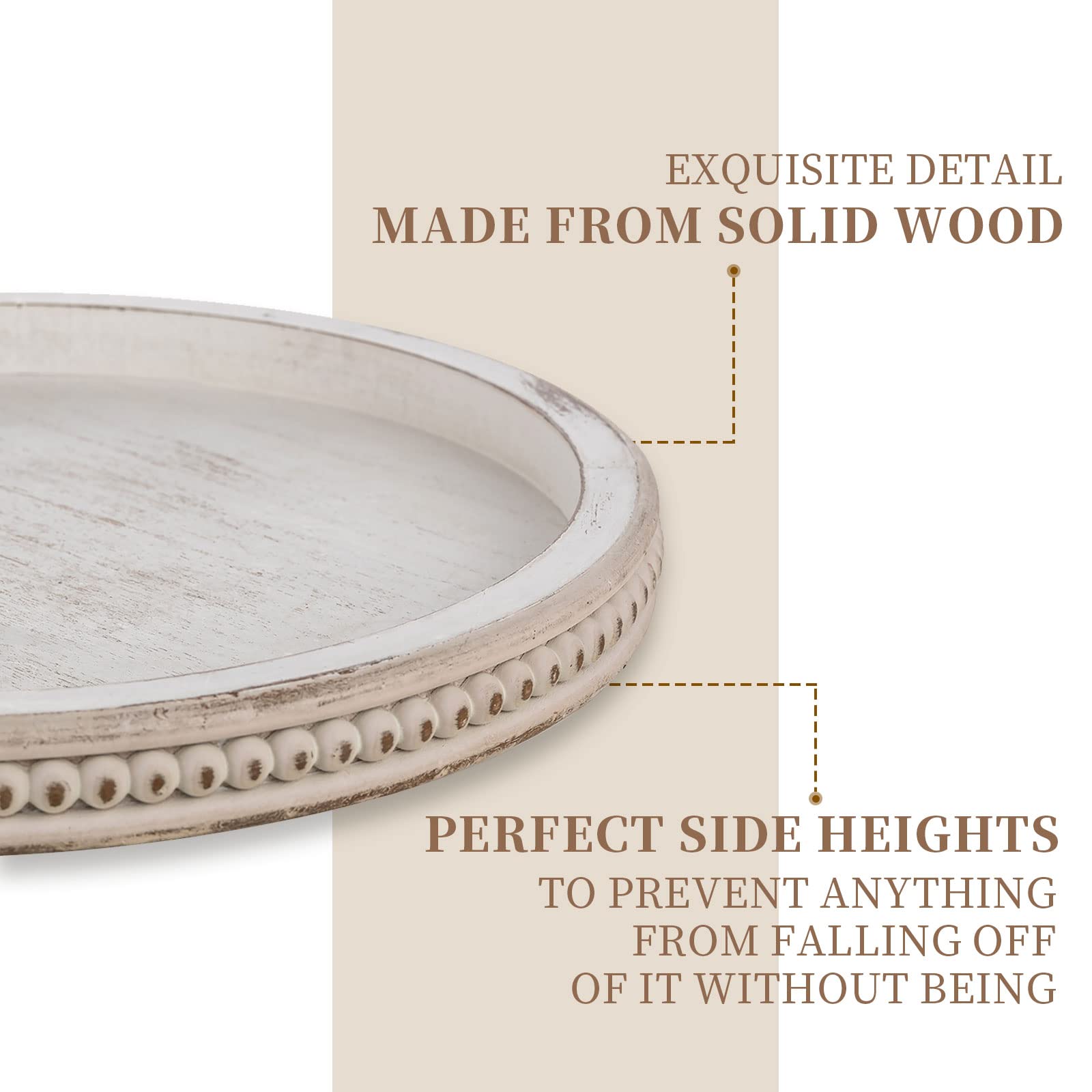 Lazy Susan Organizer Wooden Turntable: Hanobe White Round Wood Trays for Decorative Kitchen Counter Coffee Table Home Decor with Beaded Spice Spinner