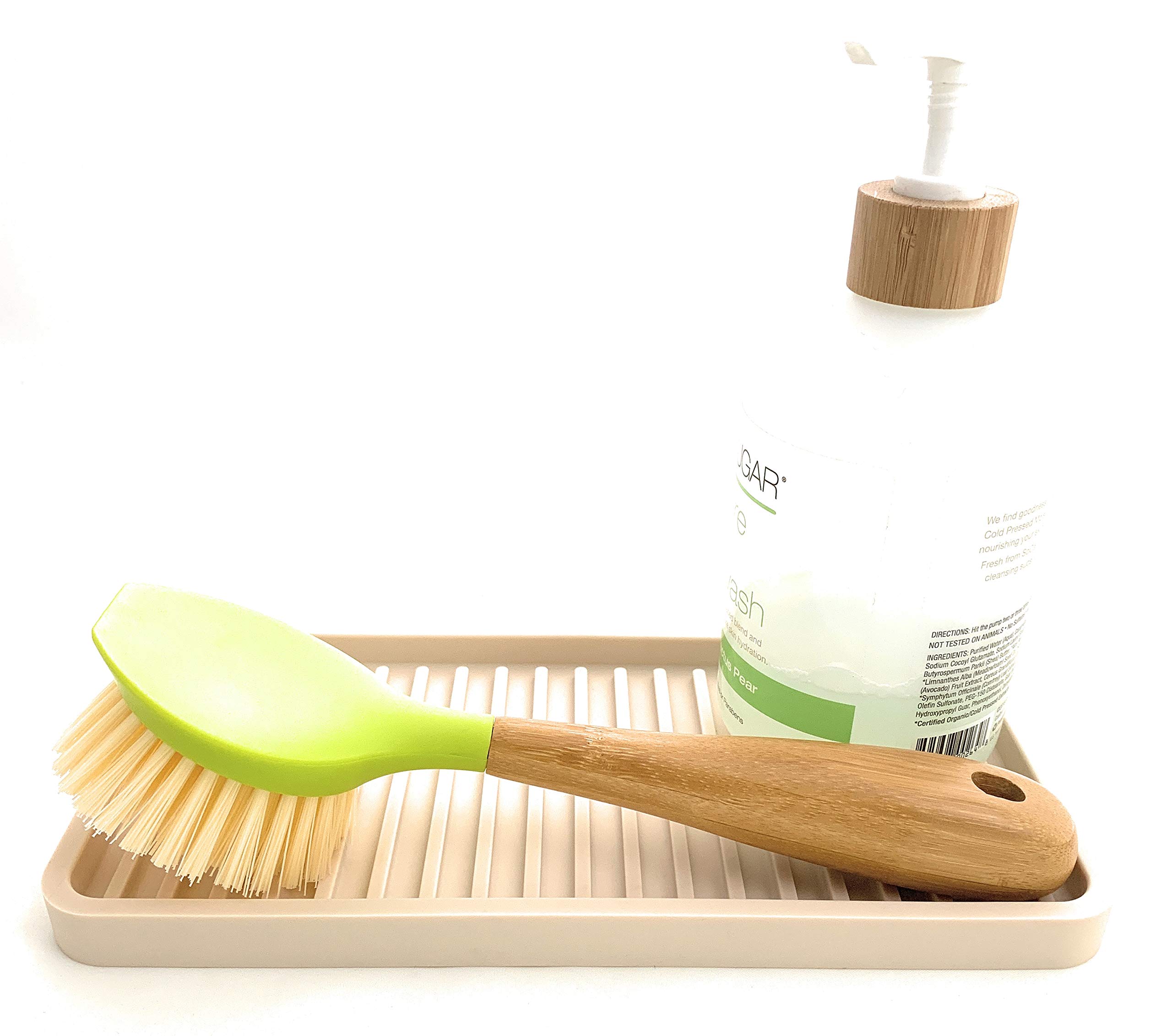 Happitasa Silicone Kitchen Sink Organizer Tray, Sponge Holder and Countertop Protector | Straight Lines Style (SAND DOLLAR, 10"x5.25")