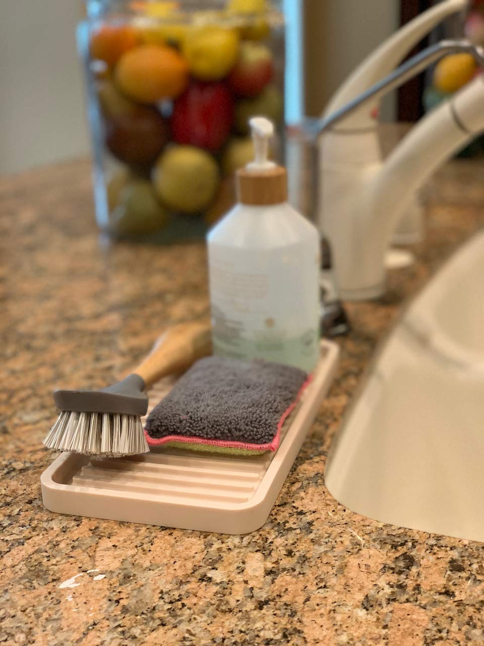 Happitasa Silicone Kitchen Sink Organizer Tray, Sponge Holder and Countertop Protector | Straight Lines Style (SAND DOLLAR, 10"x5.25")