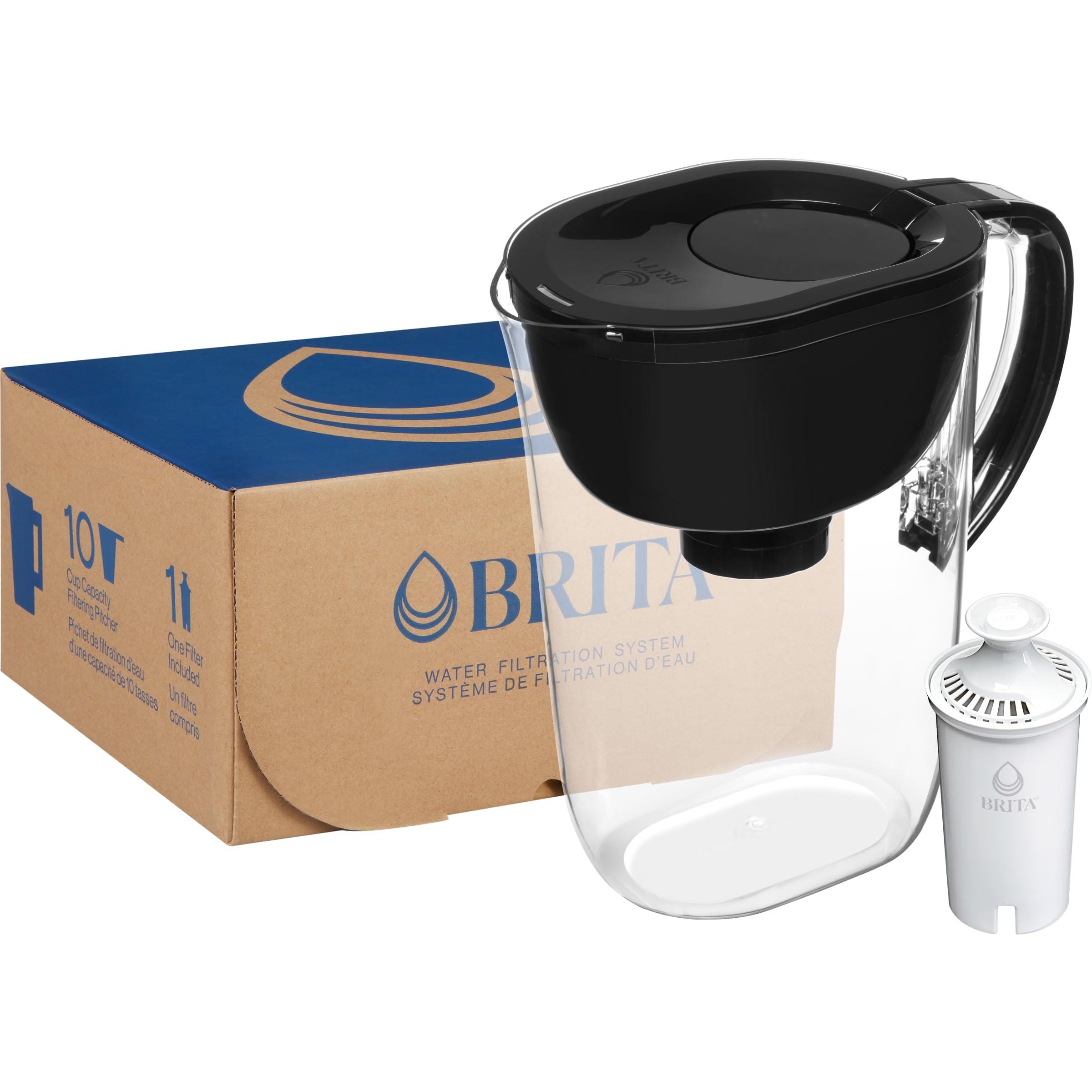 Brita Large Water Filter Pitcher for Tap and Drinking Water with SmartLight Filter Change Indicator + 1 Standard Filter, Lasts 2 Months, 10-Cup Capacity, Black