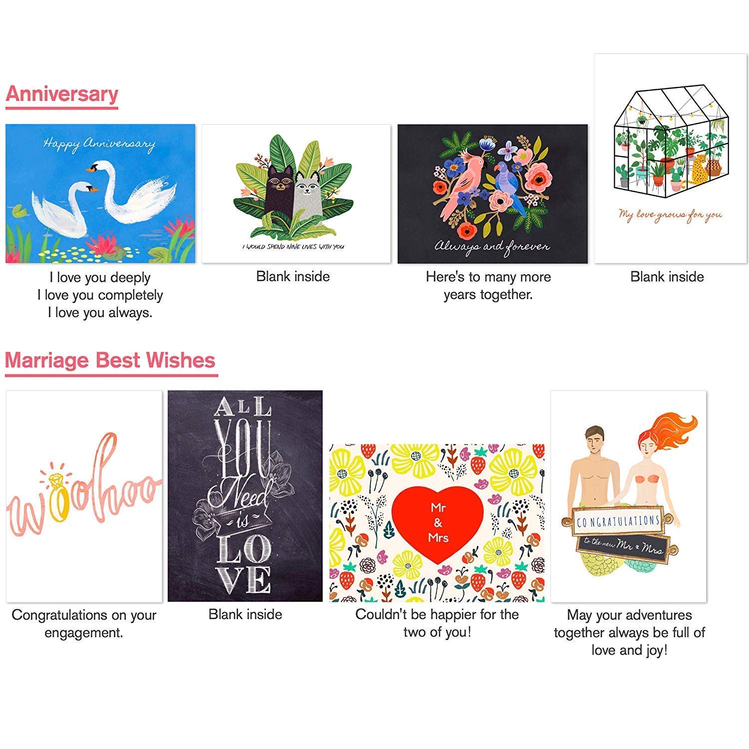 Fresh & Lucky 40 Greeting Cards Assortment Box all Occasion With White Envelopes - 4" x 6" Folded Thick Cards With Colorful, Funny Unique Designs