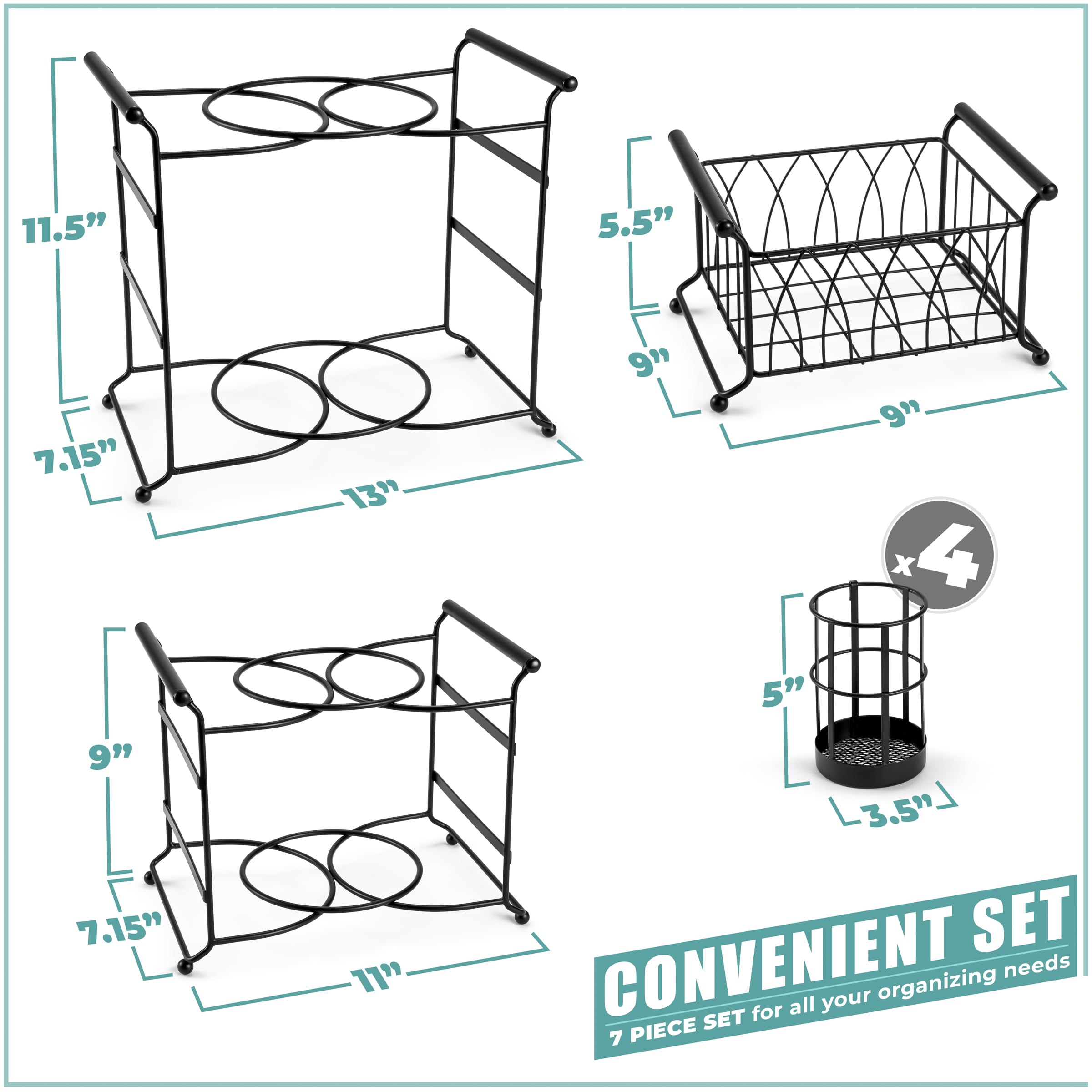 Sorbus® Buffet Caddy — 7-Piece Stackable Set Includes Plate, Napkin, and Silverware Holder, 3-Tier Detachable Tabletop Organizer — Ideal for Kitchen, Dining, Entertaining, Parties,Thanksgiving (Black)