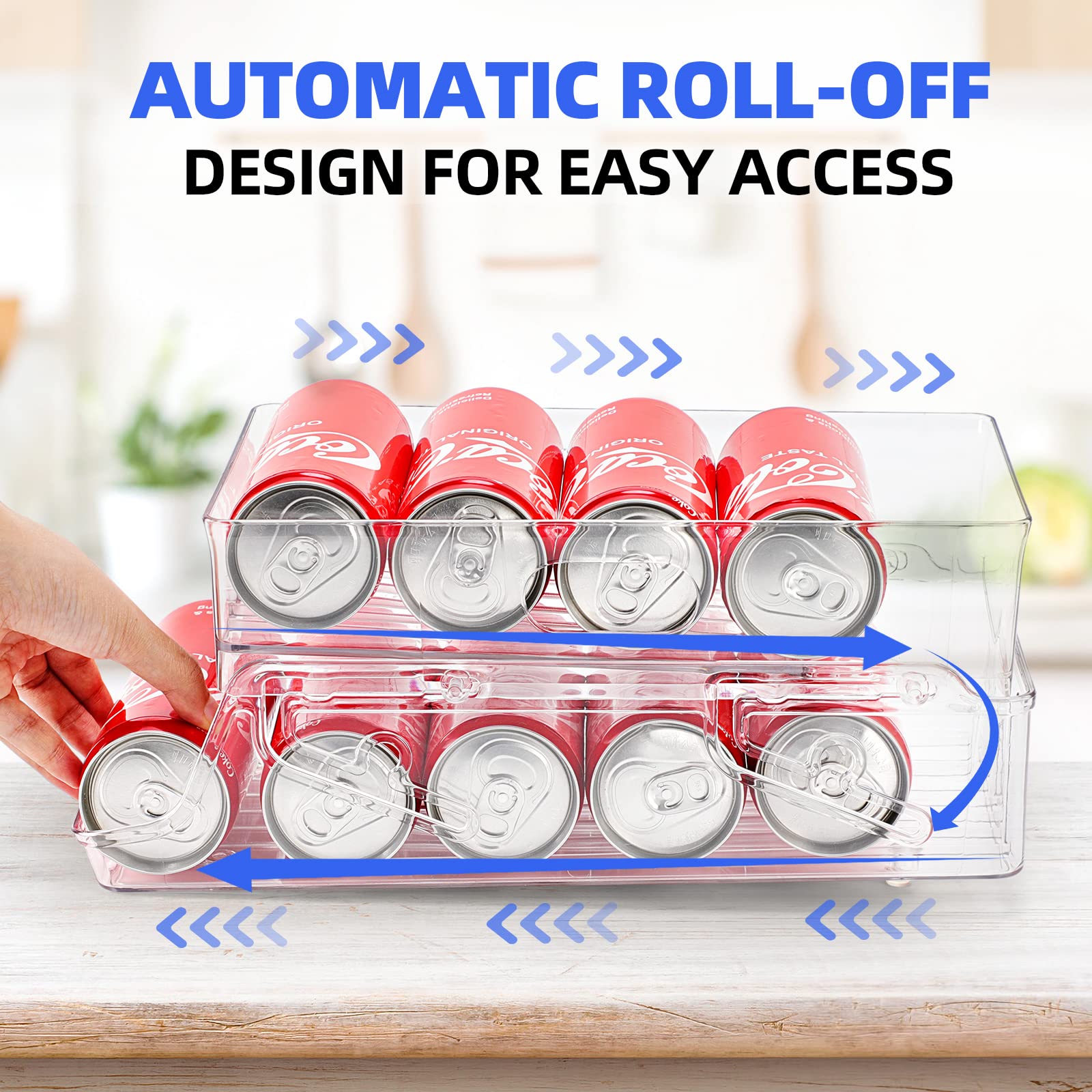 Xicennego Foldable Soda Can Organizer for Refrigerator,Beverage Can Dispenser for Fridge, Drink Can Holder Clear Plastic Storage Bin for Refrigertor, Pantry Cupboard, Office, Bathroom, Camper (1Pack)