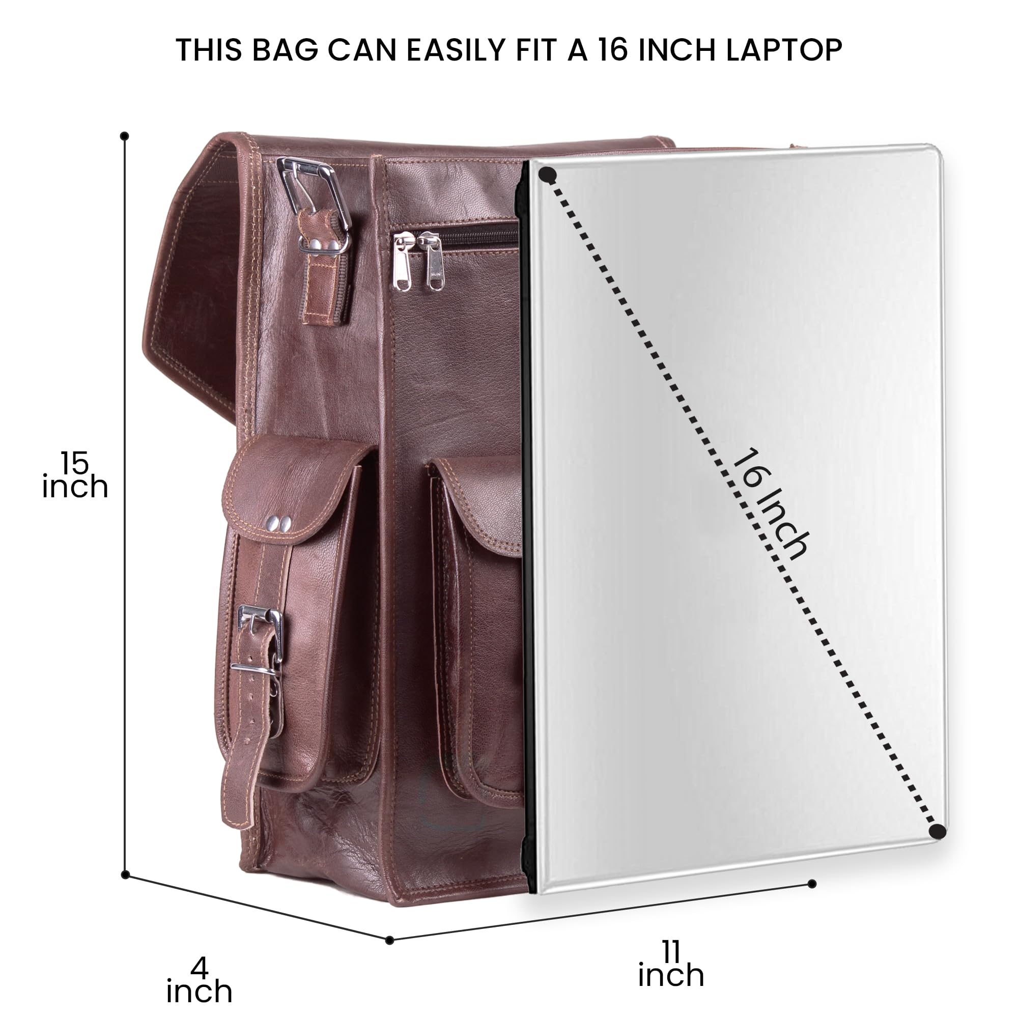 Handmade World Brown Vintage Leather Backpack Laptop Messenger Bag Rucksack Sling for Men Women (11" x 15")