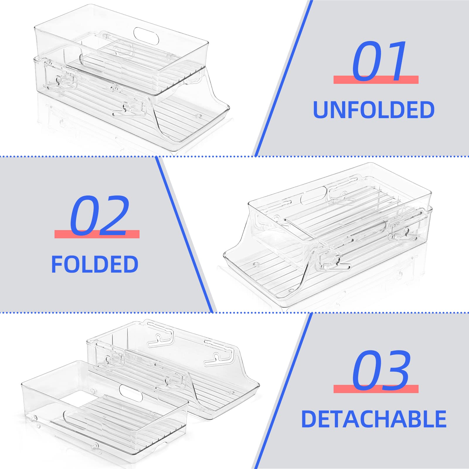 Xicennego Foldable Soda Can Organizer for Refrigerator,Beverage Can Dispenser for Fridge, Drink Can Holder Clear Plastic Storage Bin for Refrigertor, Pantry Cupboard, Office, Bathroom, Camper (1Pack)