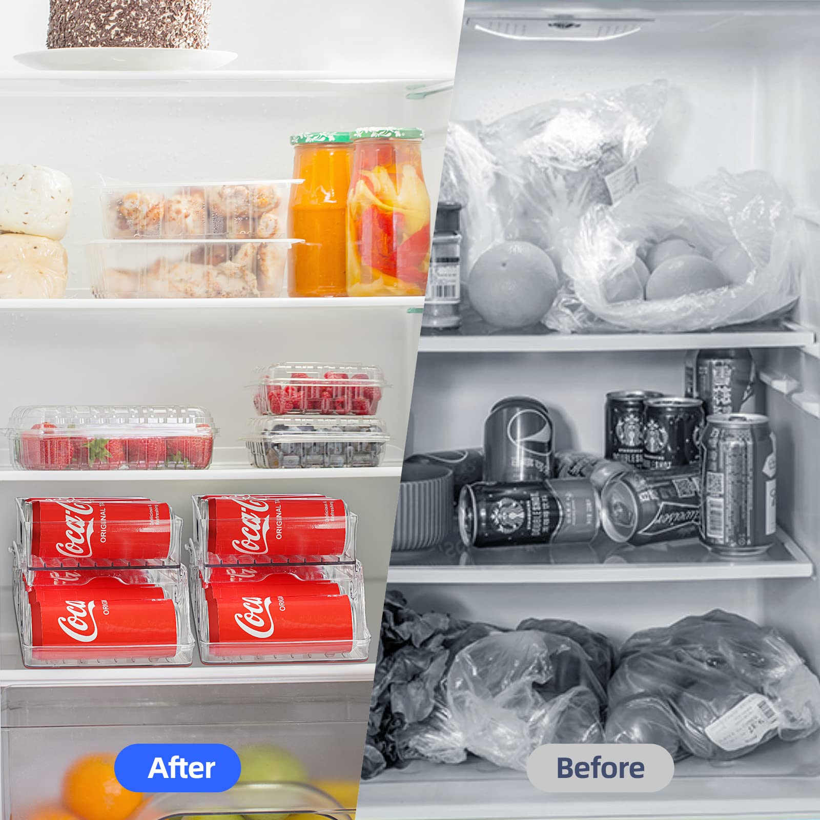 Xicennego Foldable Soda Can Organizer for Refrigerator,Beverage Can Dispenser for Fridge, Drink Can Holder Clear Plastic Storage Bin for Refrigertor, Pantry Cupboard, Office, Bathroom, Camper (1Pack)