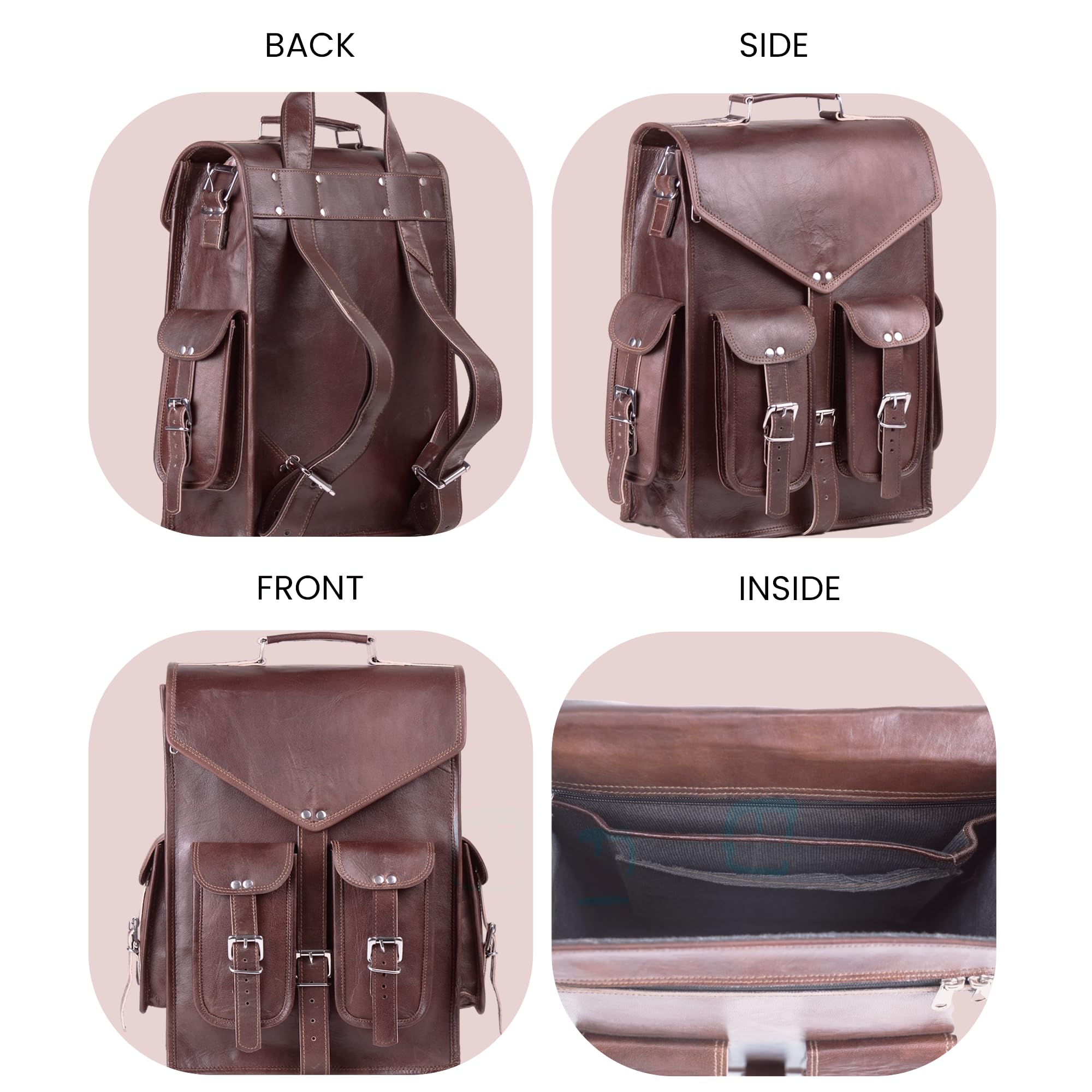 Handmade World Brown Vintage Leather Backpack Laptop Messenger Bag Rucksack Sling for Men Women (11" x 15")