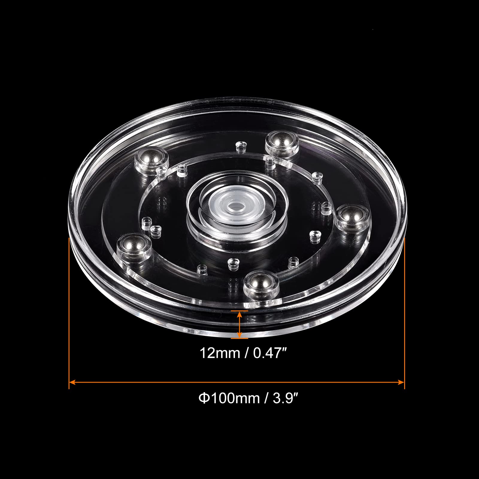 MECCANIXITY 4inch Rotating Swivel Stand with Steel Ball Bearings Lazy Susan Base Turntable for Kitchen Corner Cabinets, Clear Pack of 4