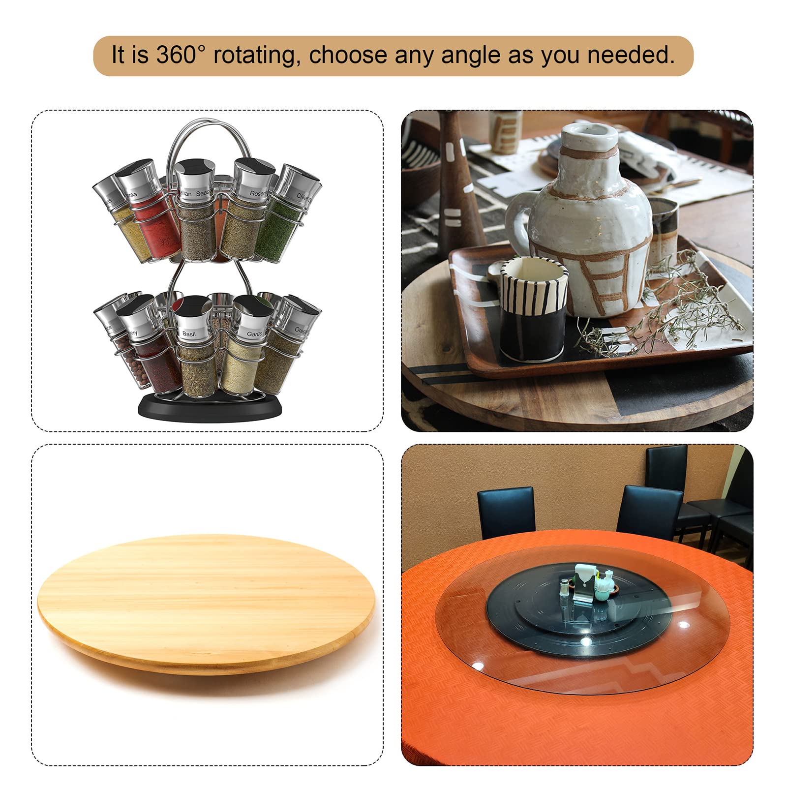 MECCANIXITY 4inch Rotating Swivel Stand with Steel Ball Bearings Lazy Susan Base Turntable for Kitchen Corner Cabinets, Clear Pack of 4