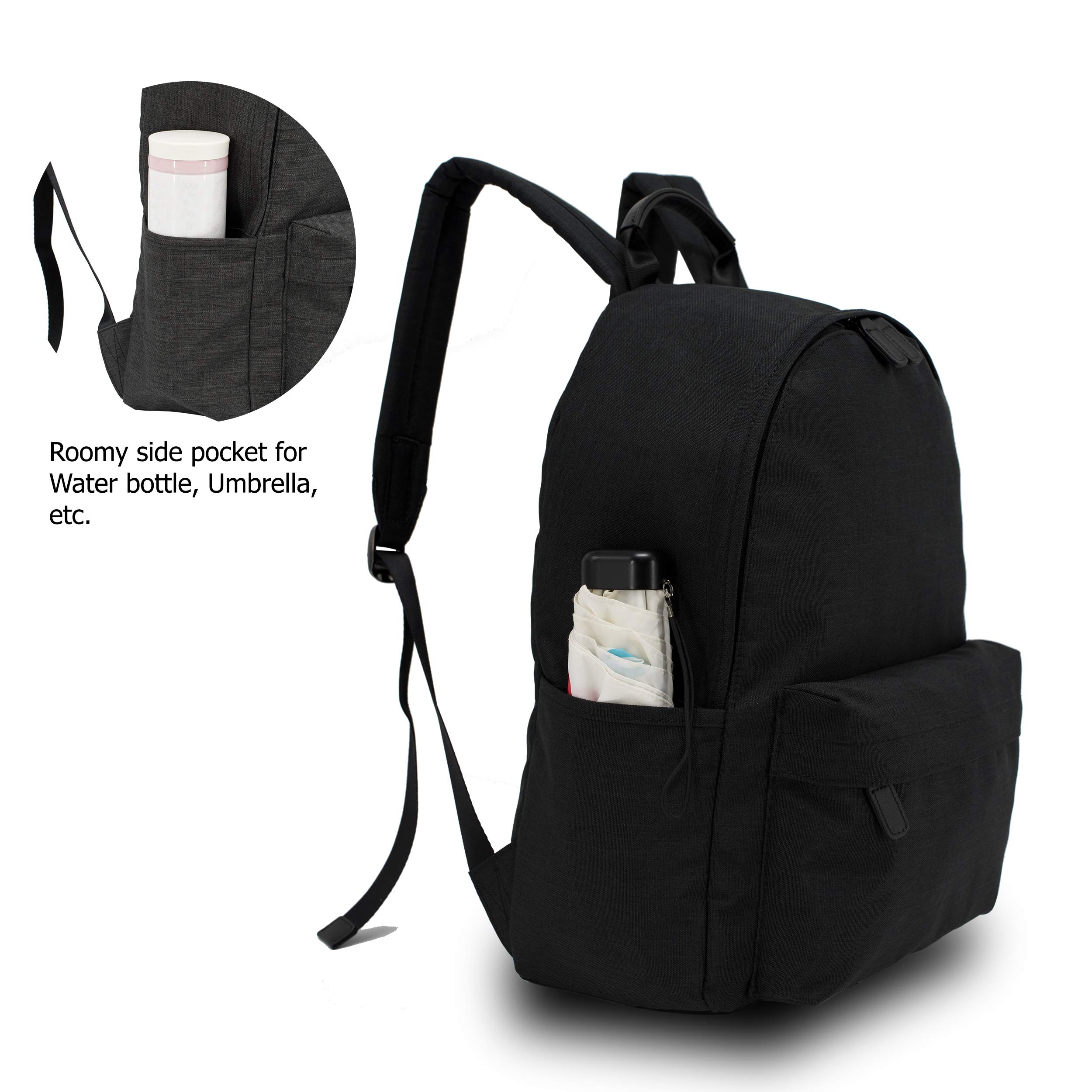 Cheryl & Wong Genuine Leather Trim Durable shoulder Strap Attachment Laptop Travel Backpack,Fit 15.6" Laptop (Heather black)