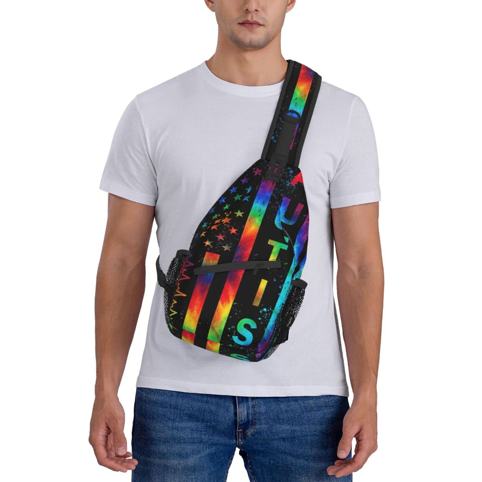 Autism Pattern Sling Backpack Travel Hiking Daypack Autism Awareness Crossbody Shoulder Bag For Women Men Teens