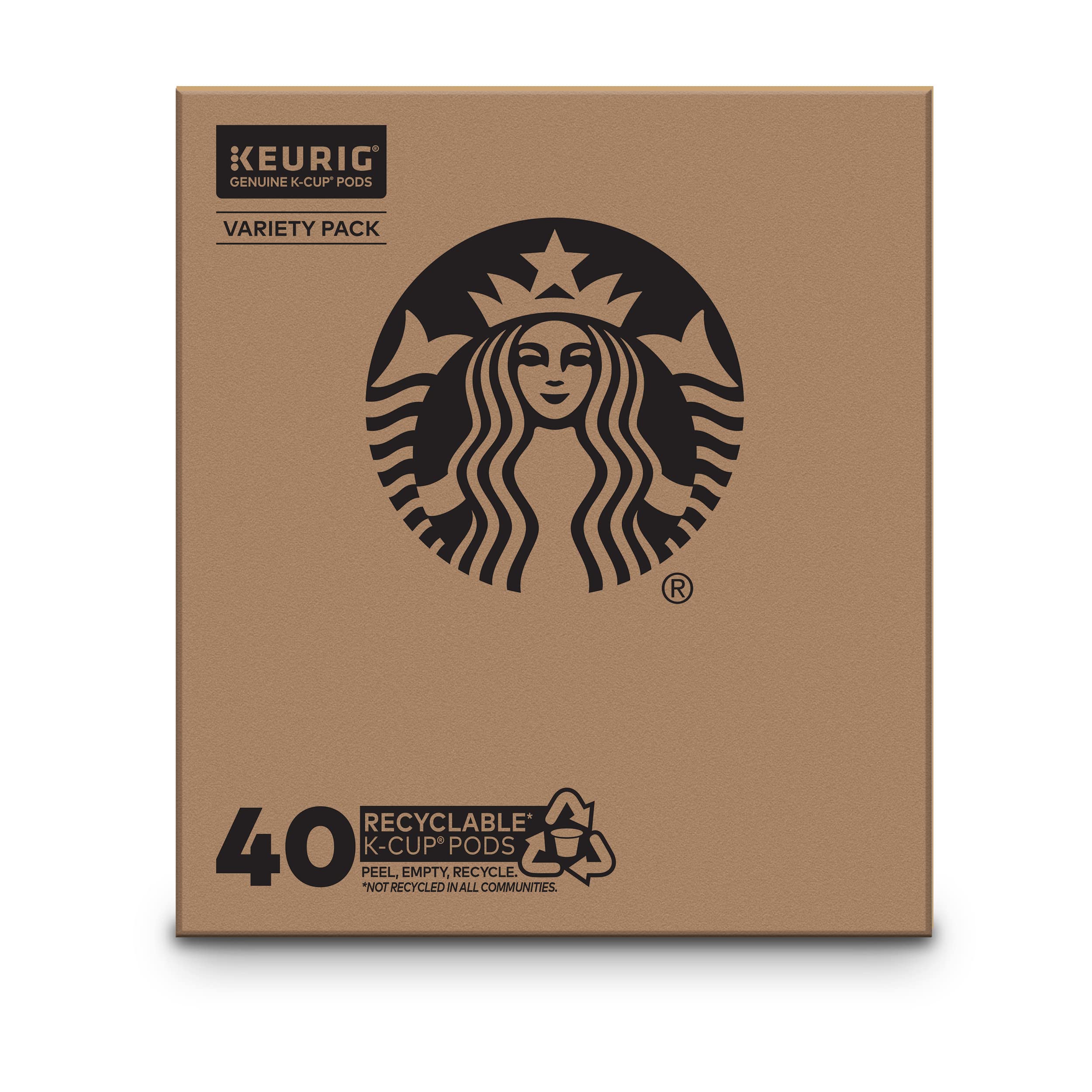 Starbucks K-Cup Coffee Pods—Starbucks Blonde, Medium & Dark Roast Coffee—Variety Pack—100% Arabica—1 box (40 pods total)