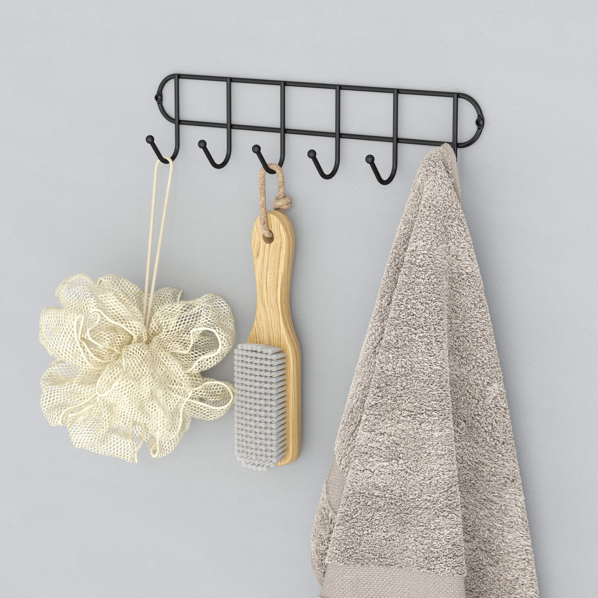 Tibres - Farmhouse Coffee Cup and Mug Rack Door or Wall Mounted - Rustic Kitchen Utensil Rack with Hooks for Spoon Spatula and Towel - Small Cup and Mug Holder - Metal Wire Hanger - Black - Set of 2