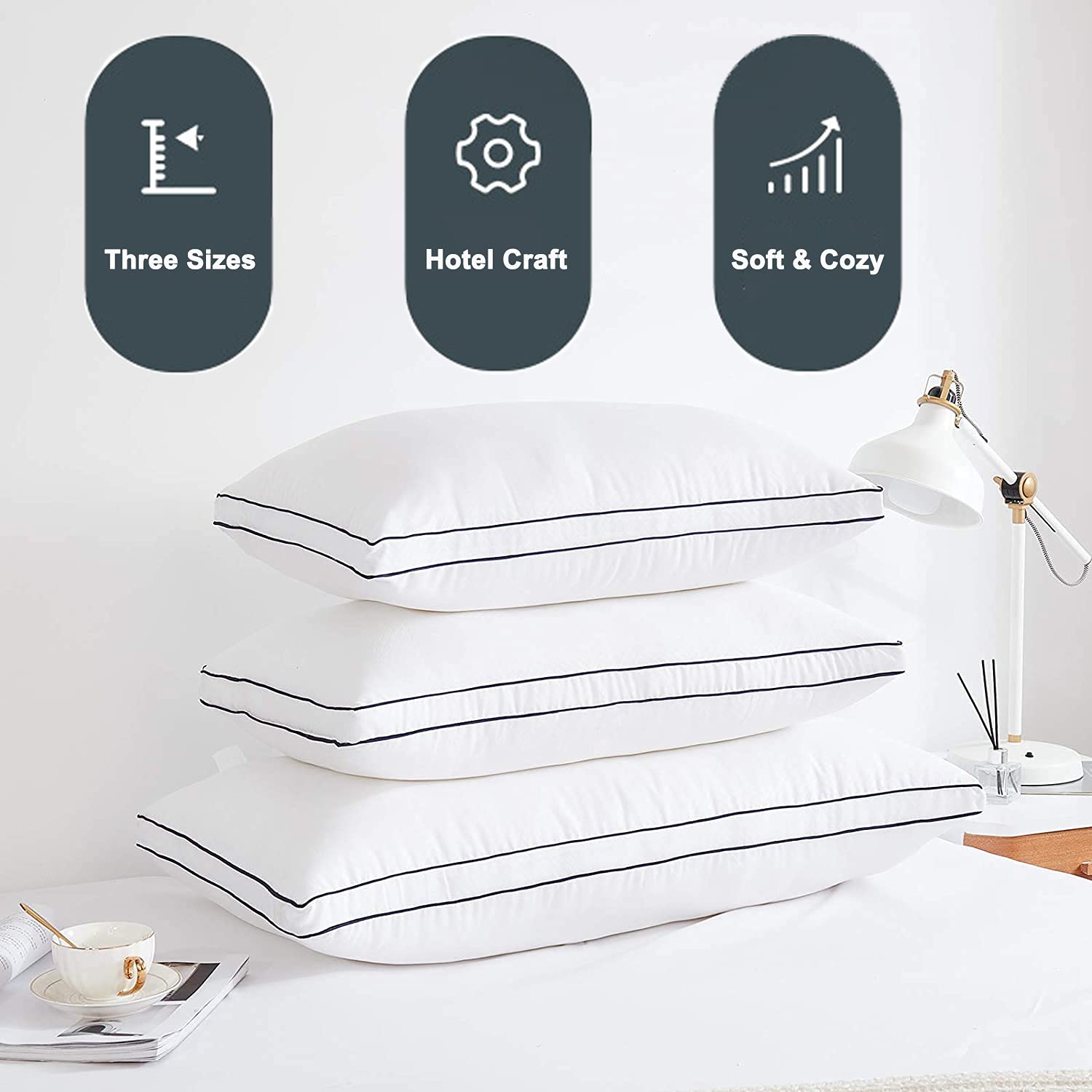 Gehannah Bed Pillows for Sleeping(2 Pack), Luxury Plush Soft Pillow with Home and Hotel, Breathable Microfiber Cover Skin-Friendly Pillows for Side Back Sleepers