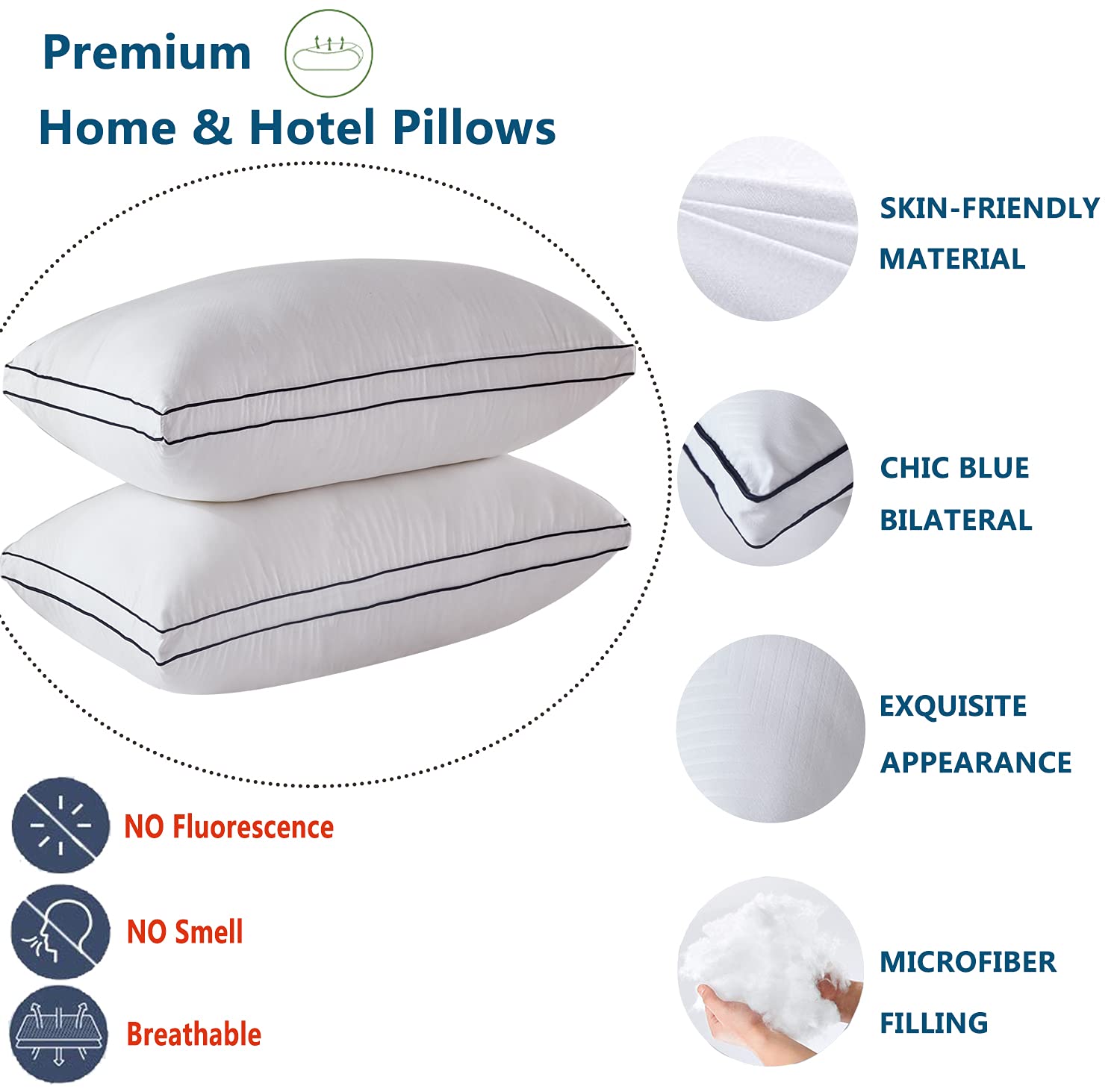 Gehannah Bed Pillows for Sleeping(2 Pack), Luxury Plush Soft Pillow with Home and Hotel, Breathable Microfiber Cover Skin-Friendly Pillows for Side Back Sleepers