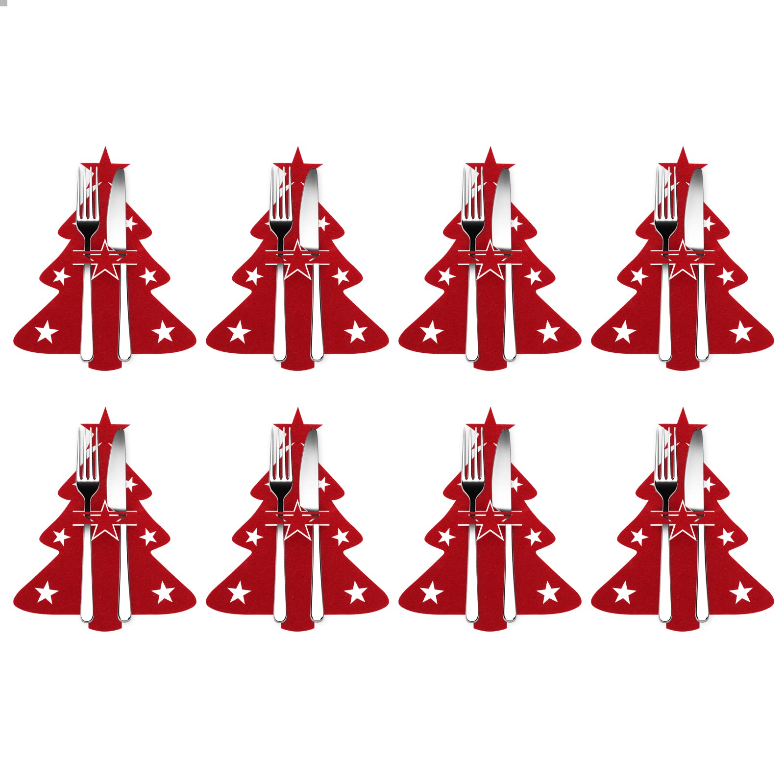 Molain Christmas Tree Cutlery Holders, 8pcs Christmas Cutlery Holders, Christmas Silverware Holders Set, Xmas Table Decorations, Pockets Knifes Forks Tableware Bags Dinnerware for Party Home Decor