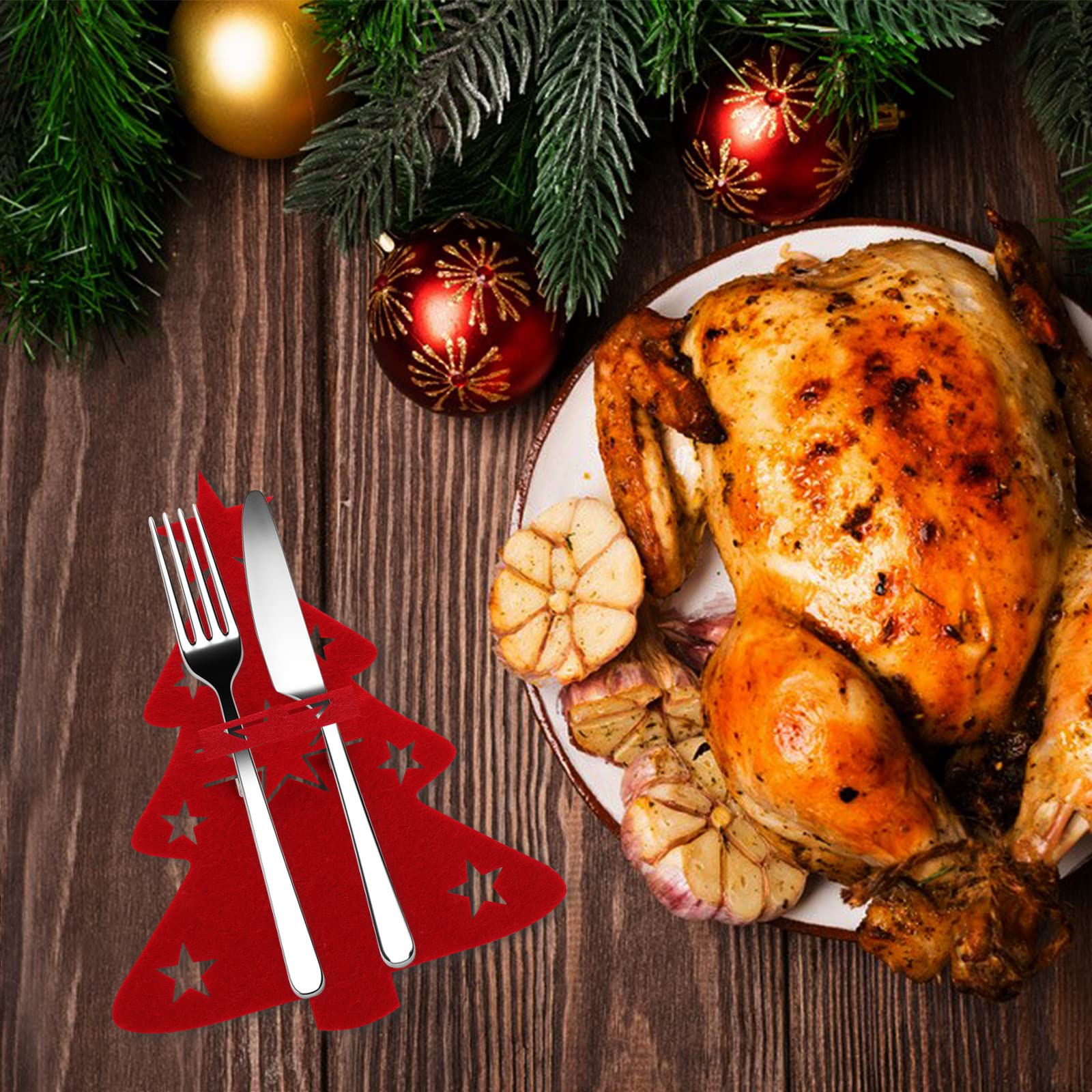 Molain Christmas Tree Cutlery Holders, 8pcs Christmas Cutlery Holders, Christmas Silverware Holders Set, Xmas Table Decorations, Pockets Knifes Forks Tableware Bags Dinnerware for Party Home Decor