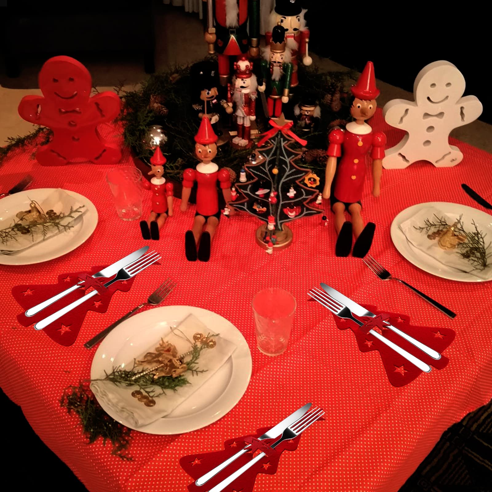 Molain Christmas Tree Cutlery Holders, 8pcs Christmas Cutlery Holders, Christmas Silverware Holders Set, Xmas Table Decorations, Pockets Knifes Forks Tableware Bags Dinnerware for Party Home Decor